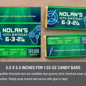Video Game Birthday Party Favors, Game on Level up Chocolate Wrappers ...