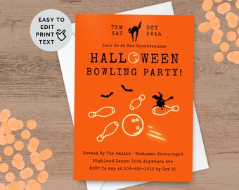 Halloween Bowling Party Invitation Fall Halloween Invite - Etsy