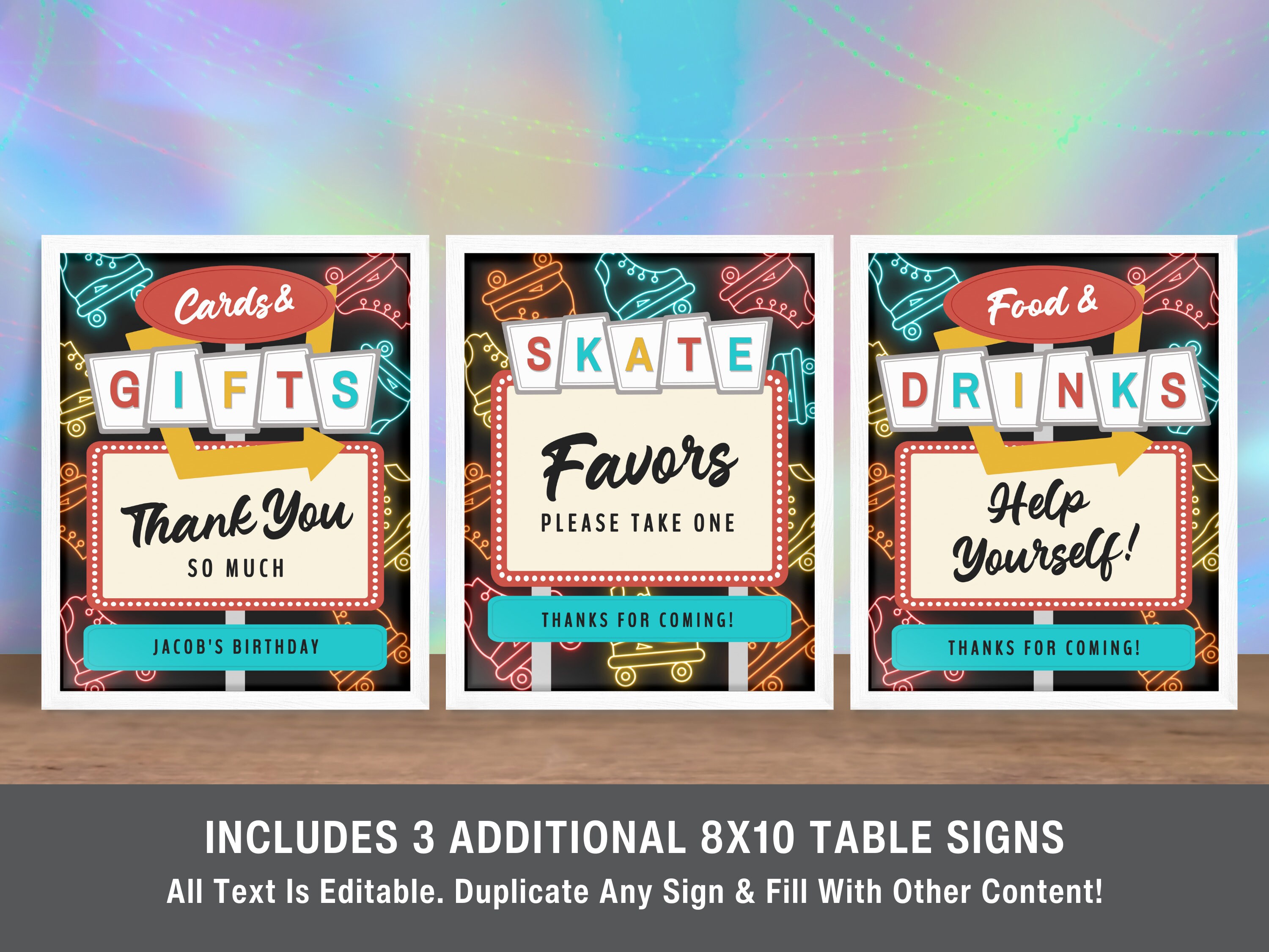 Roller Skate Party Printable Welcome Favor Signs, Retro Style Kids ...