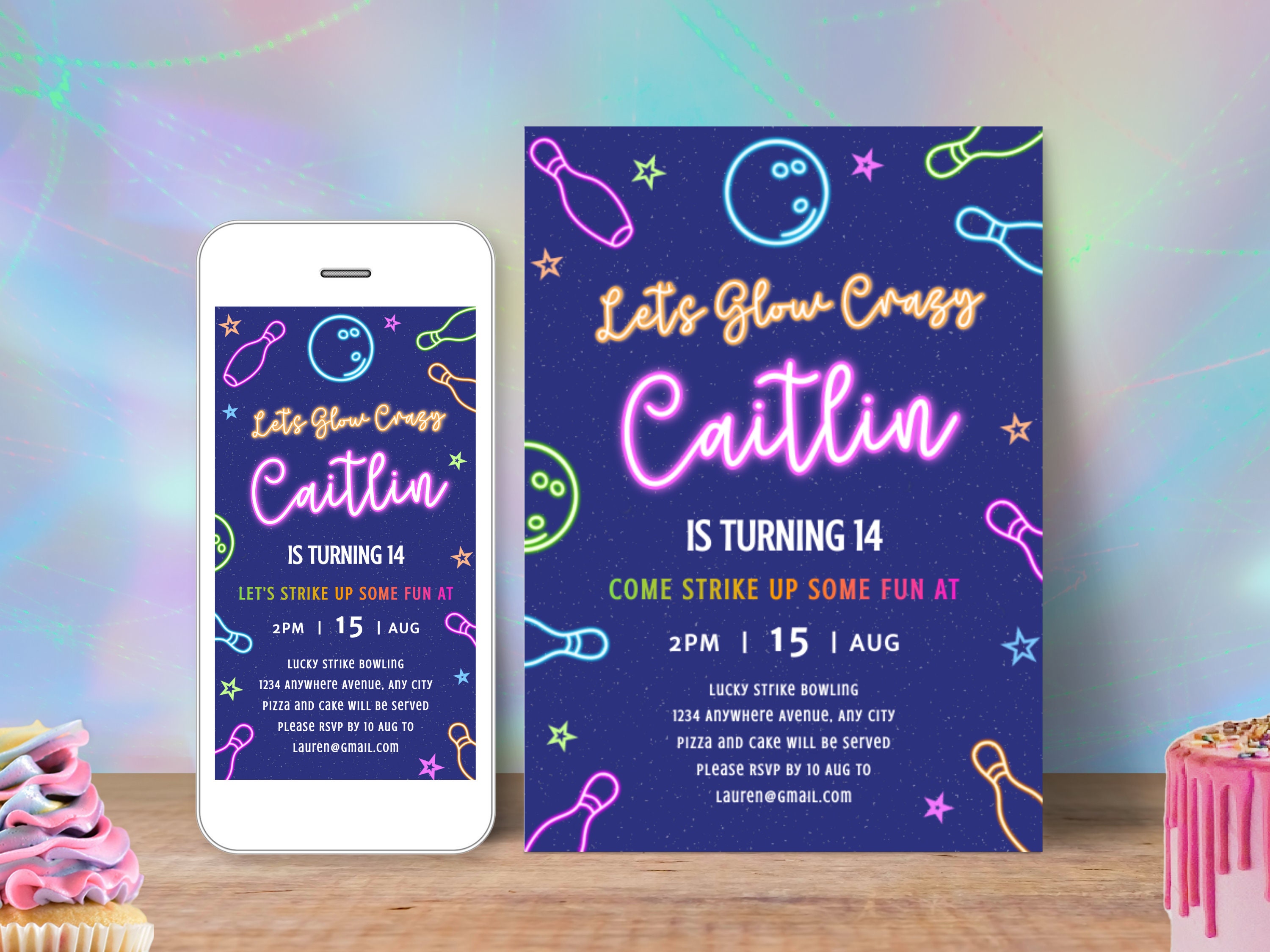 Let's Glow Crazy Invitation for Teen Girl, Editable Glow in the Dark ...