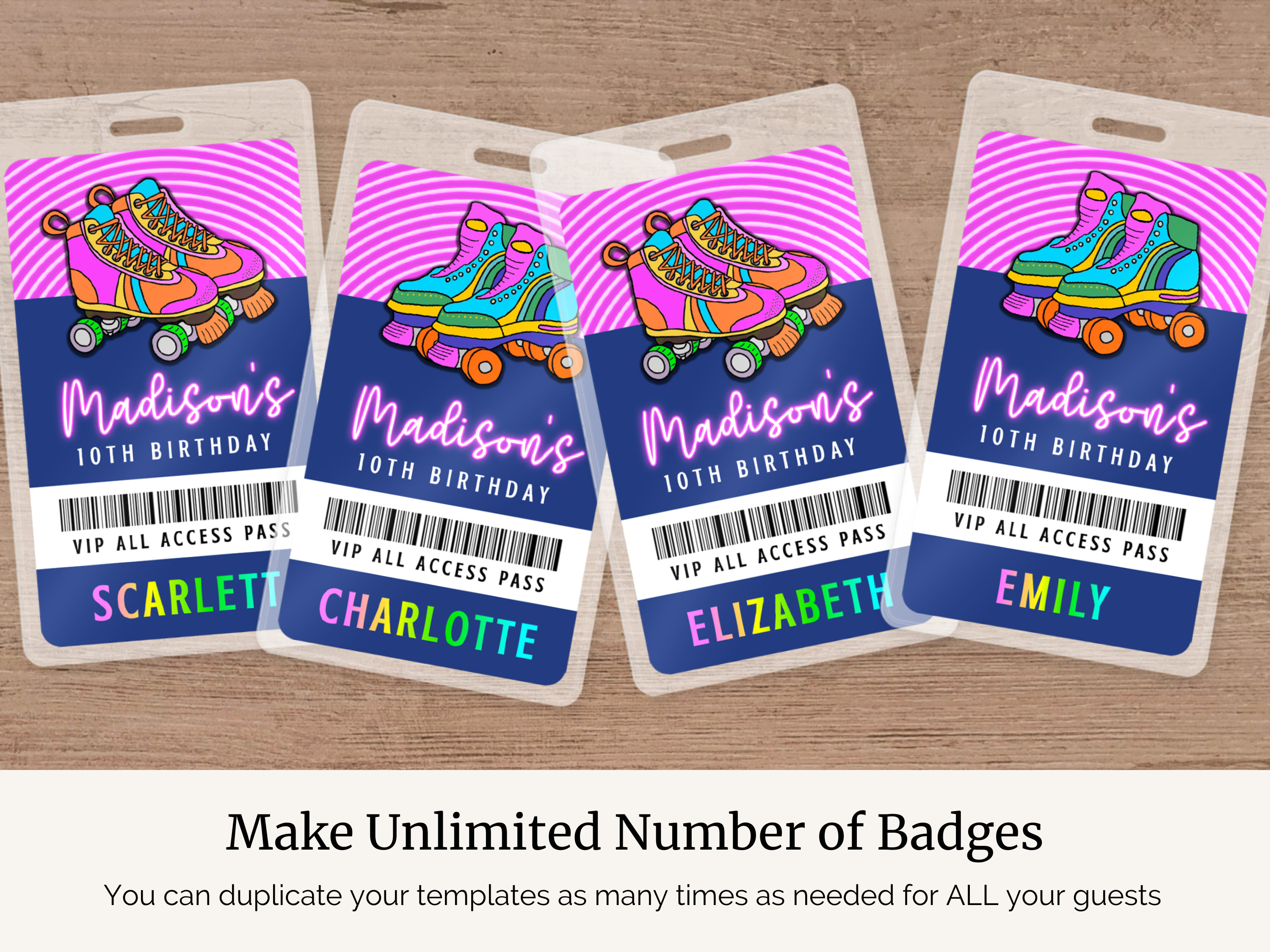 Roller Skating Birthday Party VIP Badge for Girl Editable - Etsy