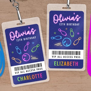 VIP Birthday Party Pass for Bowling, Neon Glow Editable All Access ...