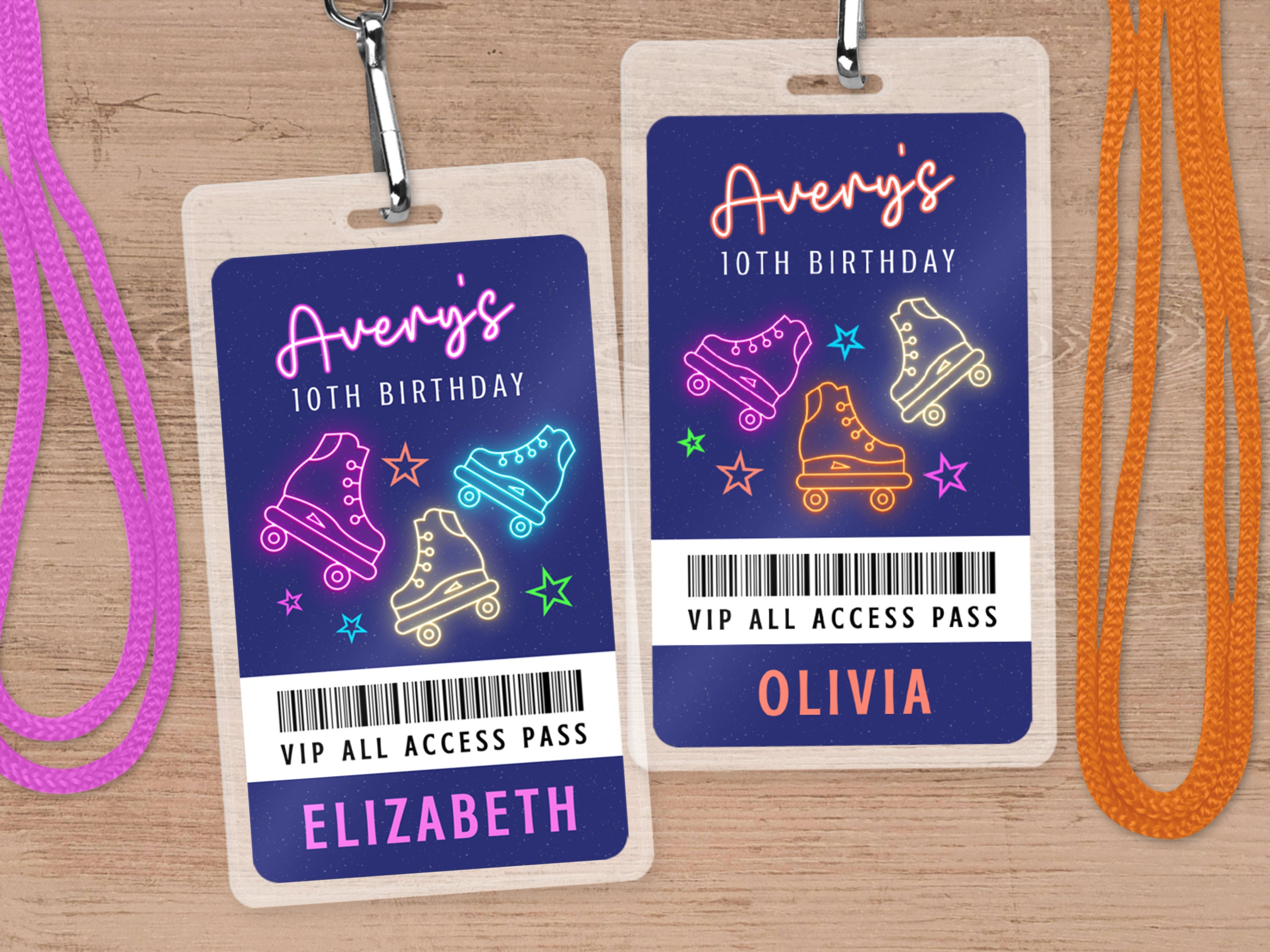 VIP Birthday Party Pass for Roller Skating, Neon Glow All Access Badge ...