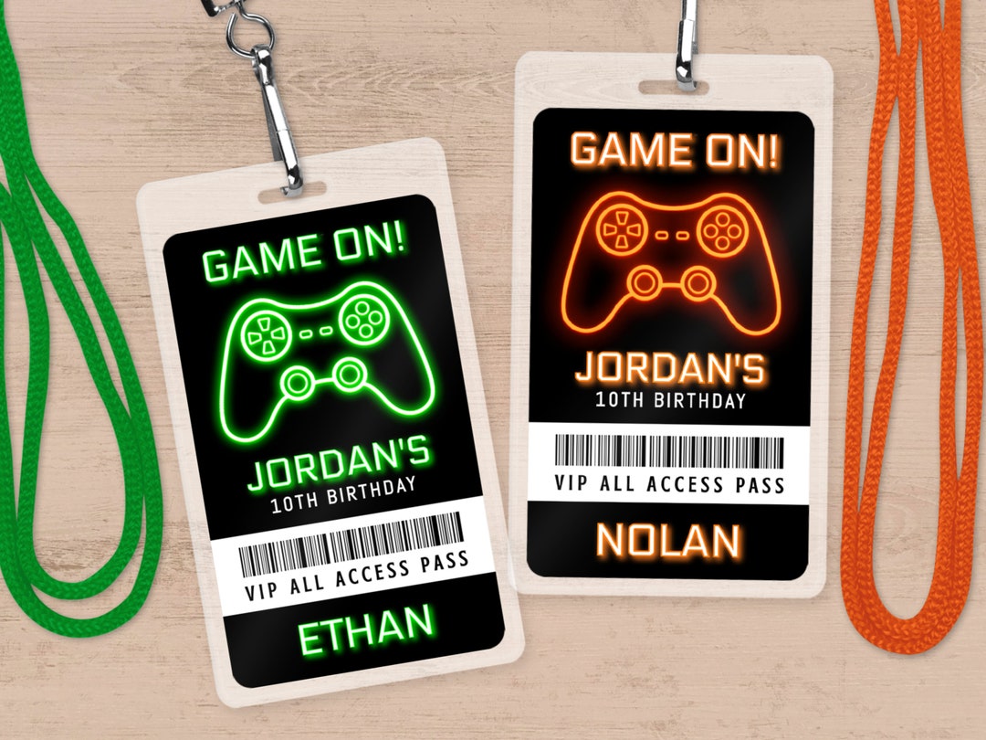 VIP Badge Template for Boy's Video Game Birthday Party, Editable ...