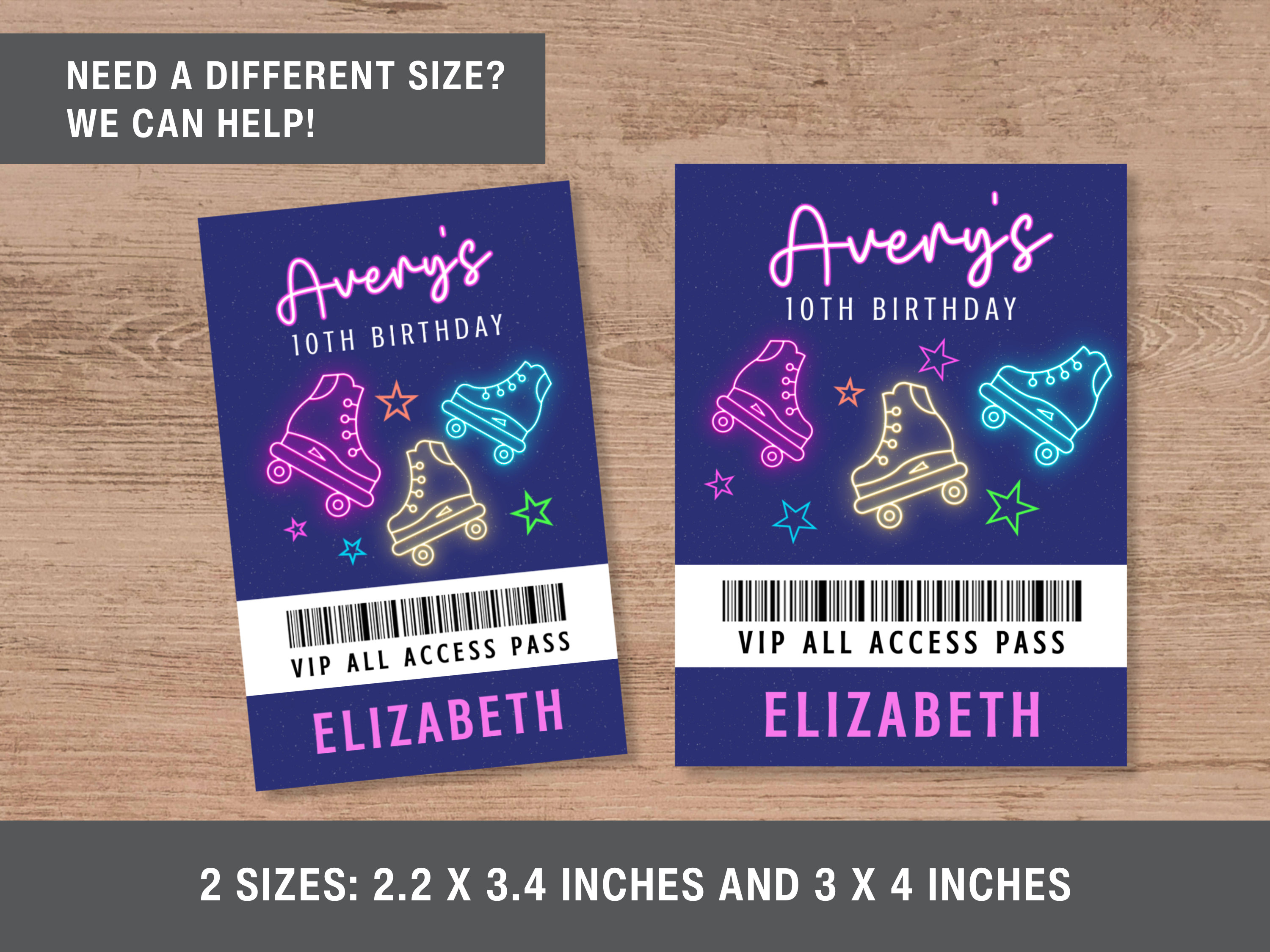 VIP Birthday Party Pass for Roller Skating, Neon Glow All Access Badge ...