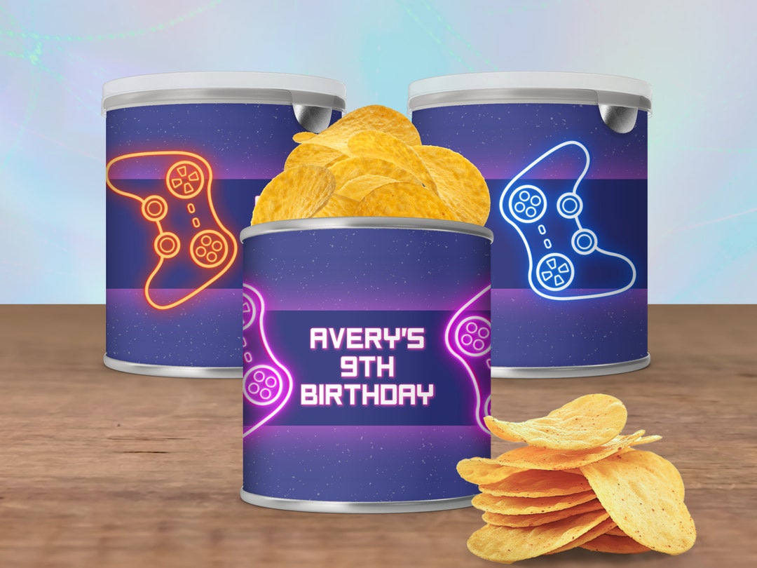 Video Game Theme Party Favor, Neon Glow Pringles Can Label for Girl's ...