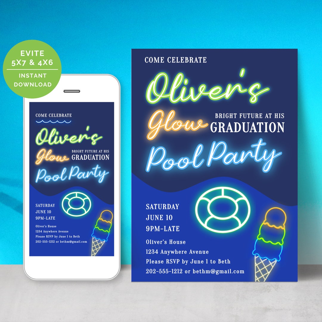 Downloadable Pool Party Invitation Template for Graduation Celebration ...