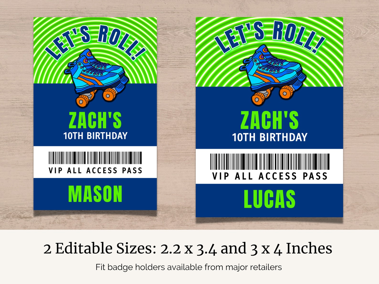 VIP Birthday Party Pass for Skating, Neon Glow Editable All Access ...