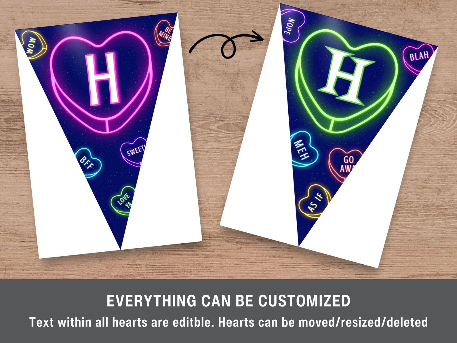 Happy Galentines Day Banner, Neon Glow Candy Hearts Pennants for Girl ...