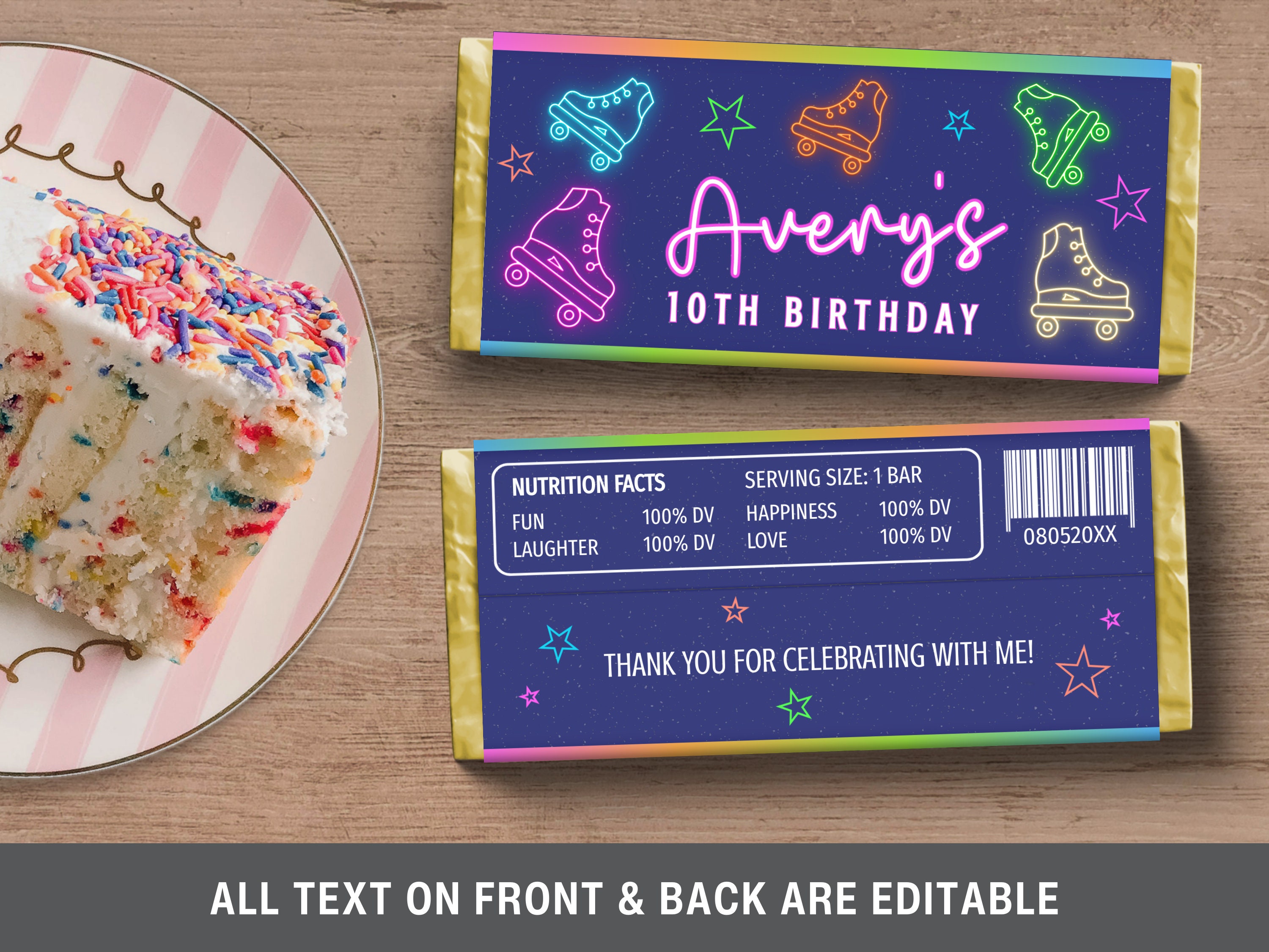 Roller Skating Birthday Party Favors for Girl, Neon Glow Kids Chocolate ...