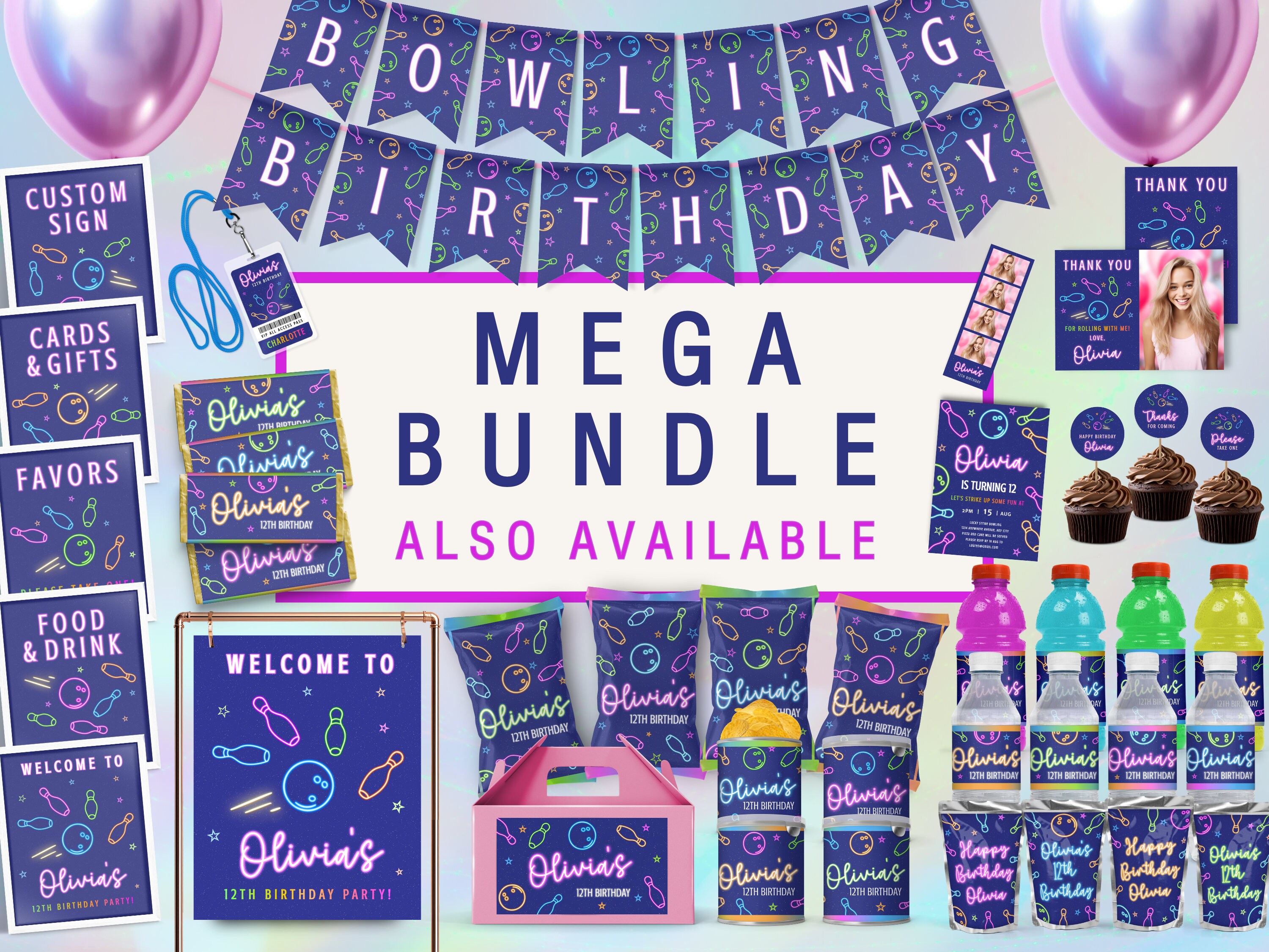Bowling Welcome Sign for Kids' & Teens' Birthday Party Decoration, Neon ...