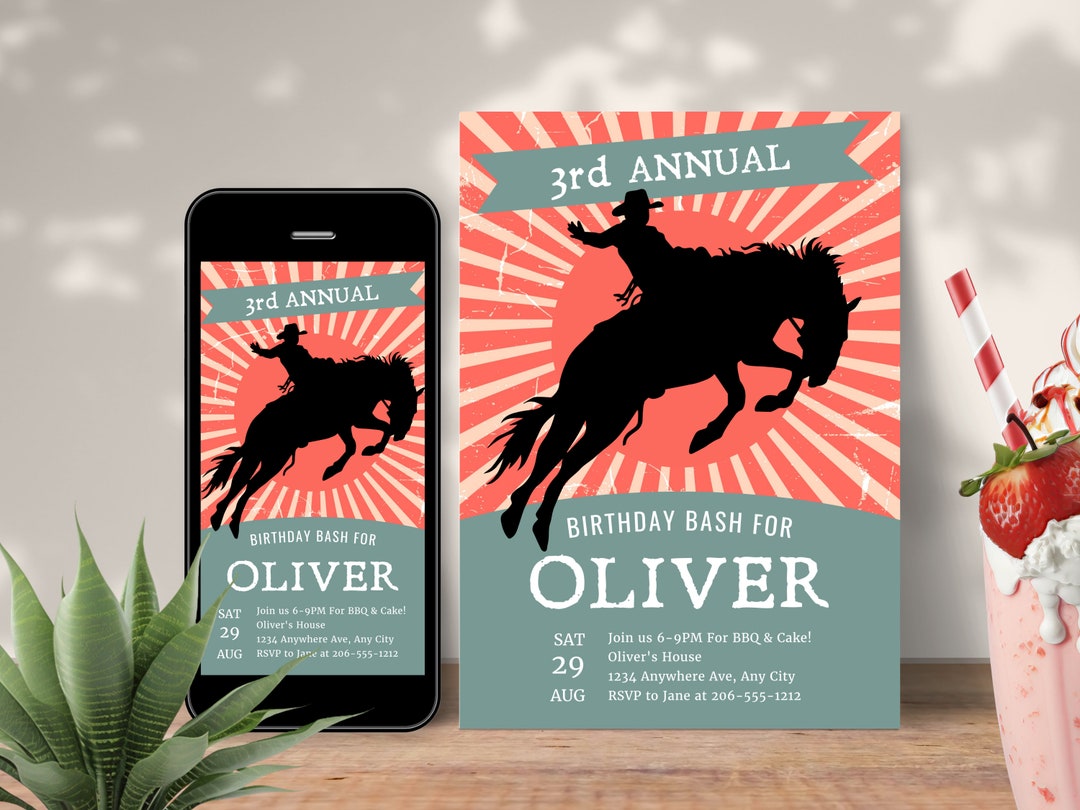 Plantilla de invitación de cumpleaños de rodeo, invitación editable de ...