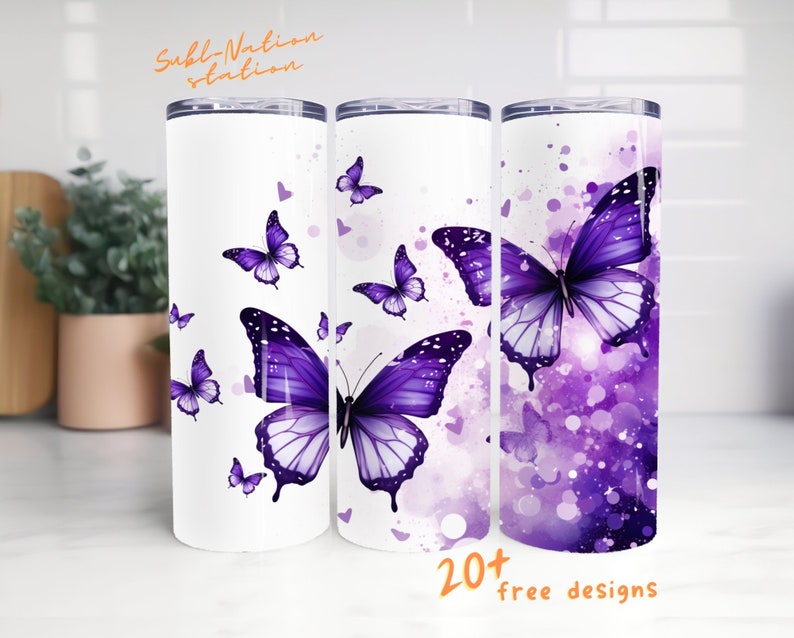 Purple Butterfly Tumbler Wrap, Butterfly Tumbler Wrap, 20 Oz Skinny ...