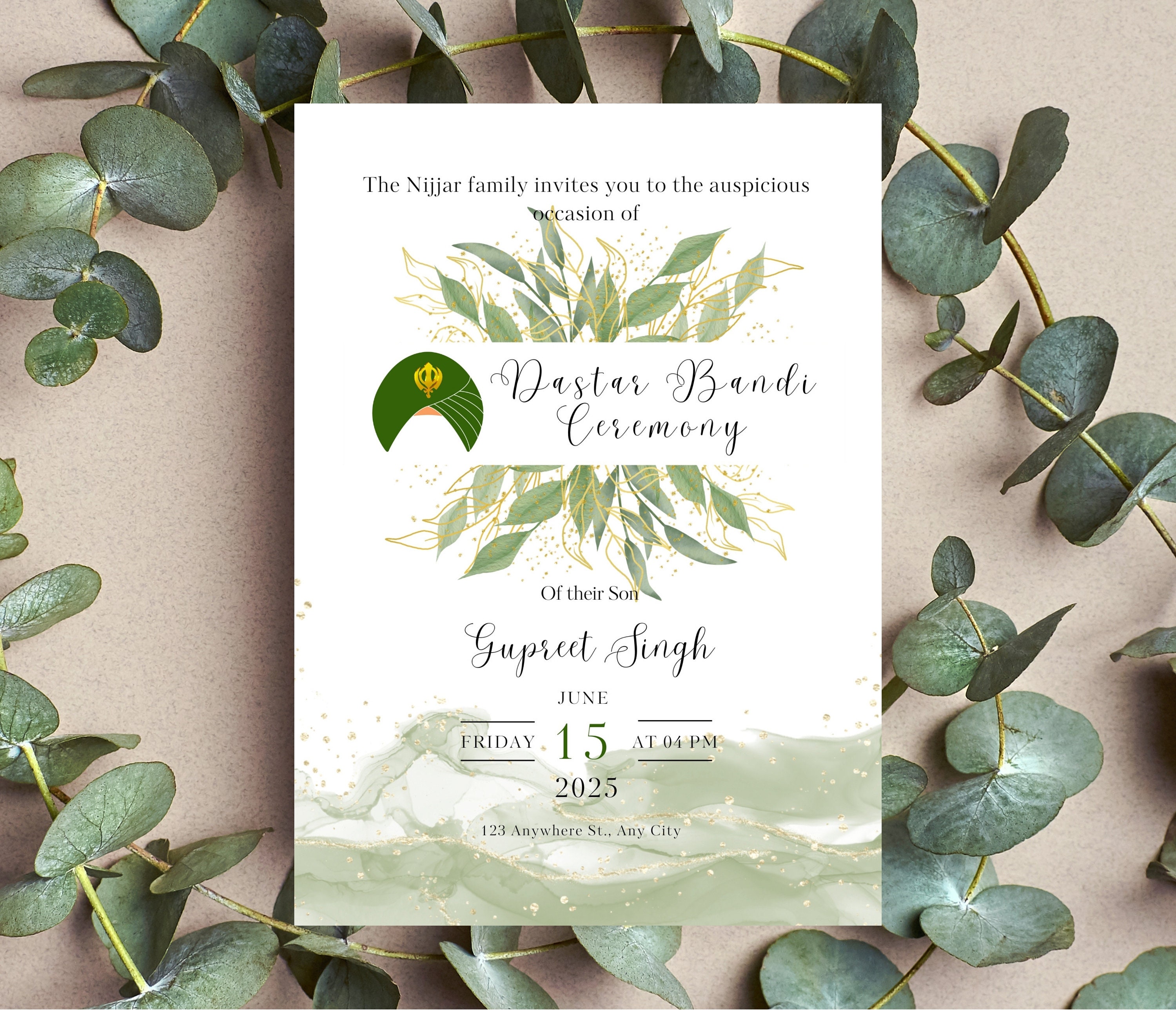 Editable Dastar Bandi Ceremony Invitation, Sikh Turban Tying Invitation ...