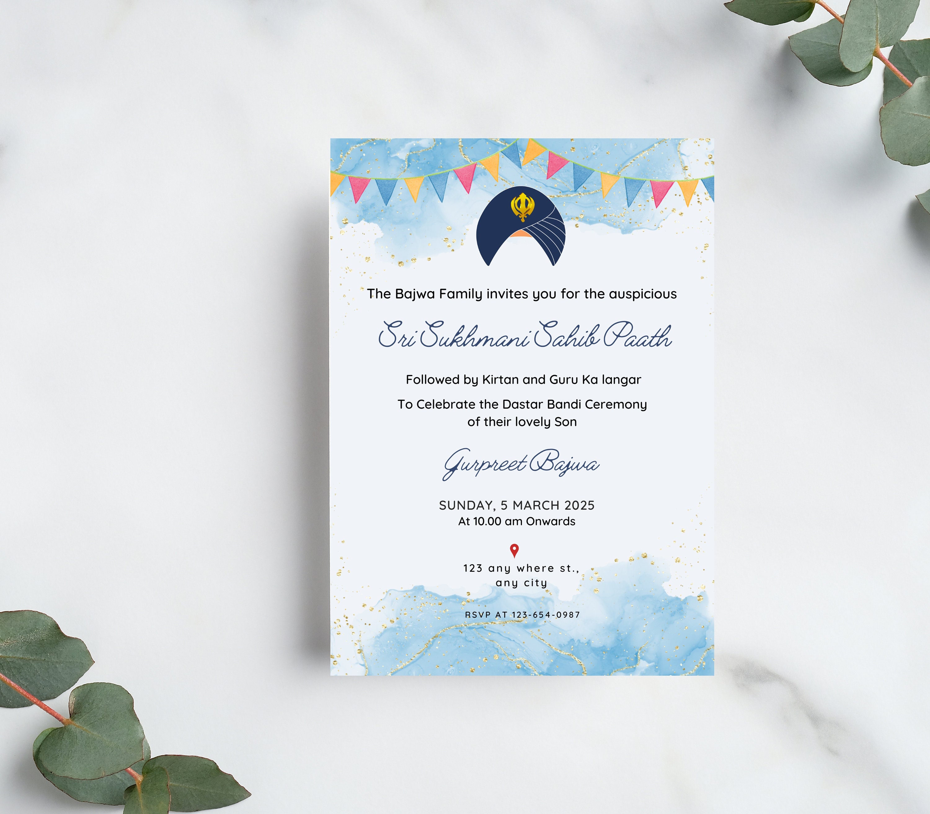 Editable Dastar Bandi Ceremony Invitation, Sikh Turban Tying Invitation ...