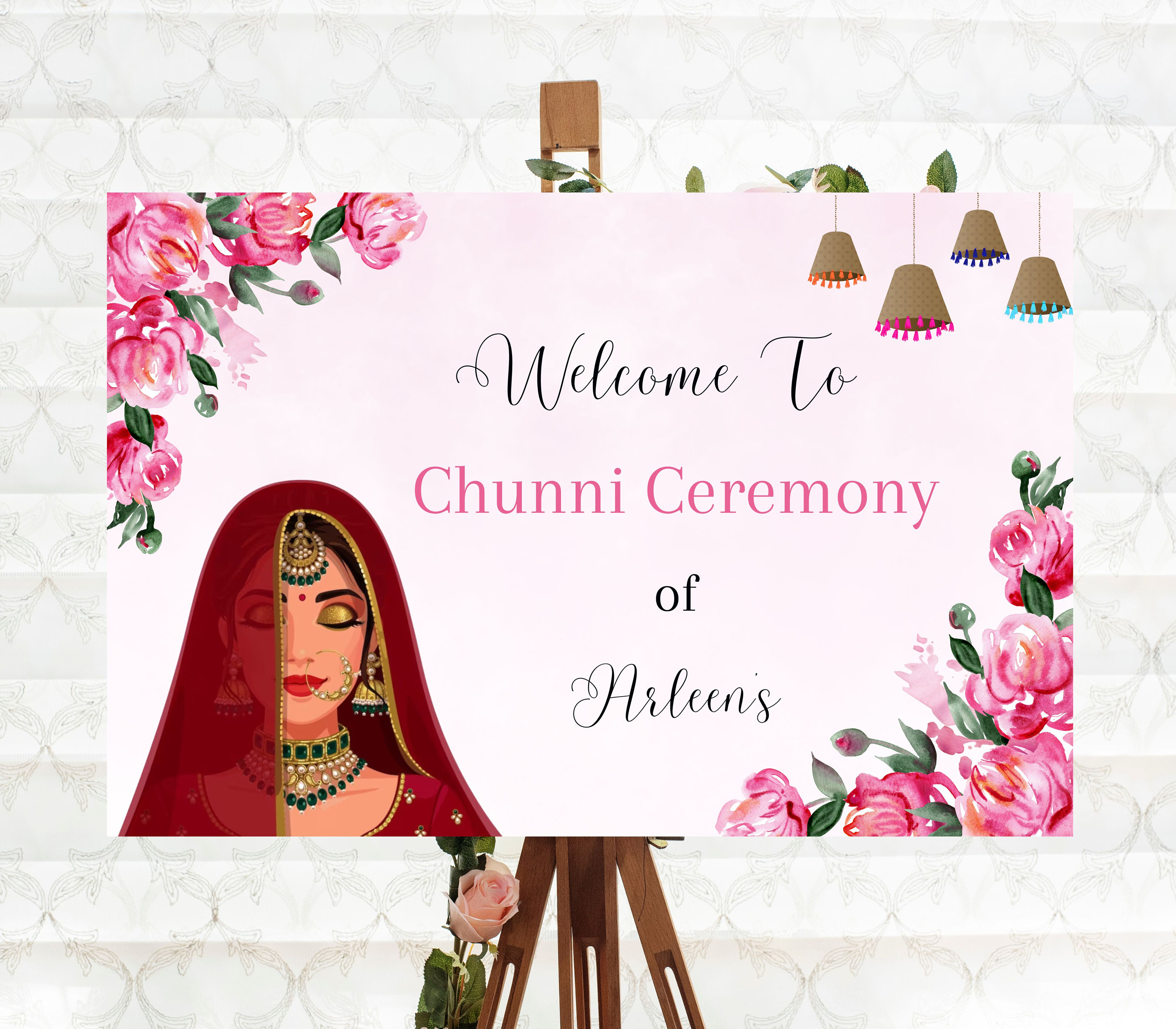 Editable Chunni Ceremony Welcome Sign: Floral Punjabi Wedding (instant ...
