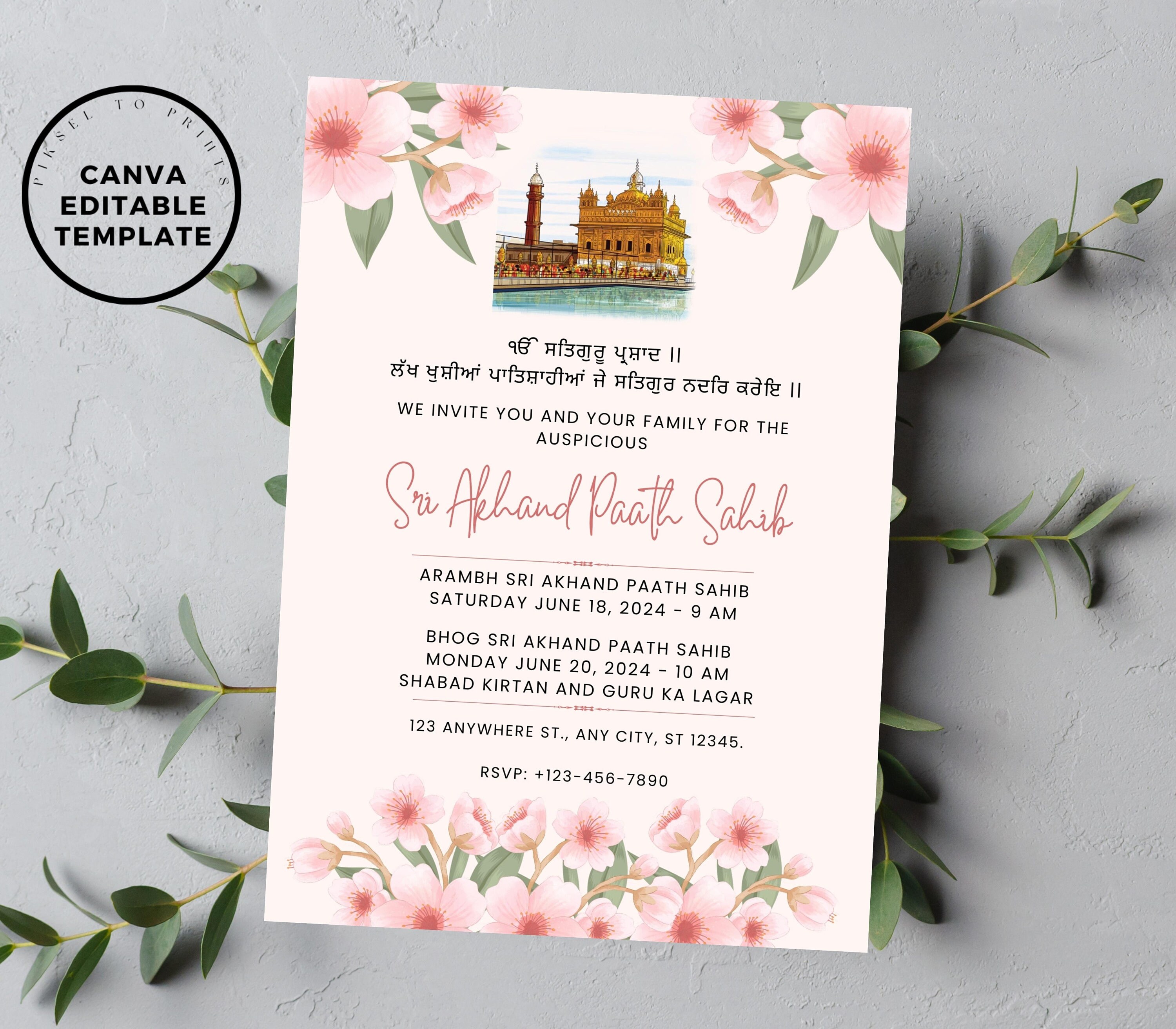 Floral Akhand Path Invitation Card: Editable Sukhmani Sahib Paath ...