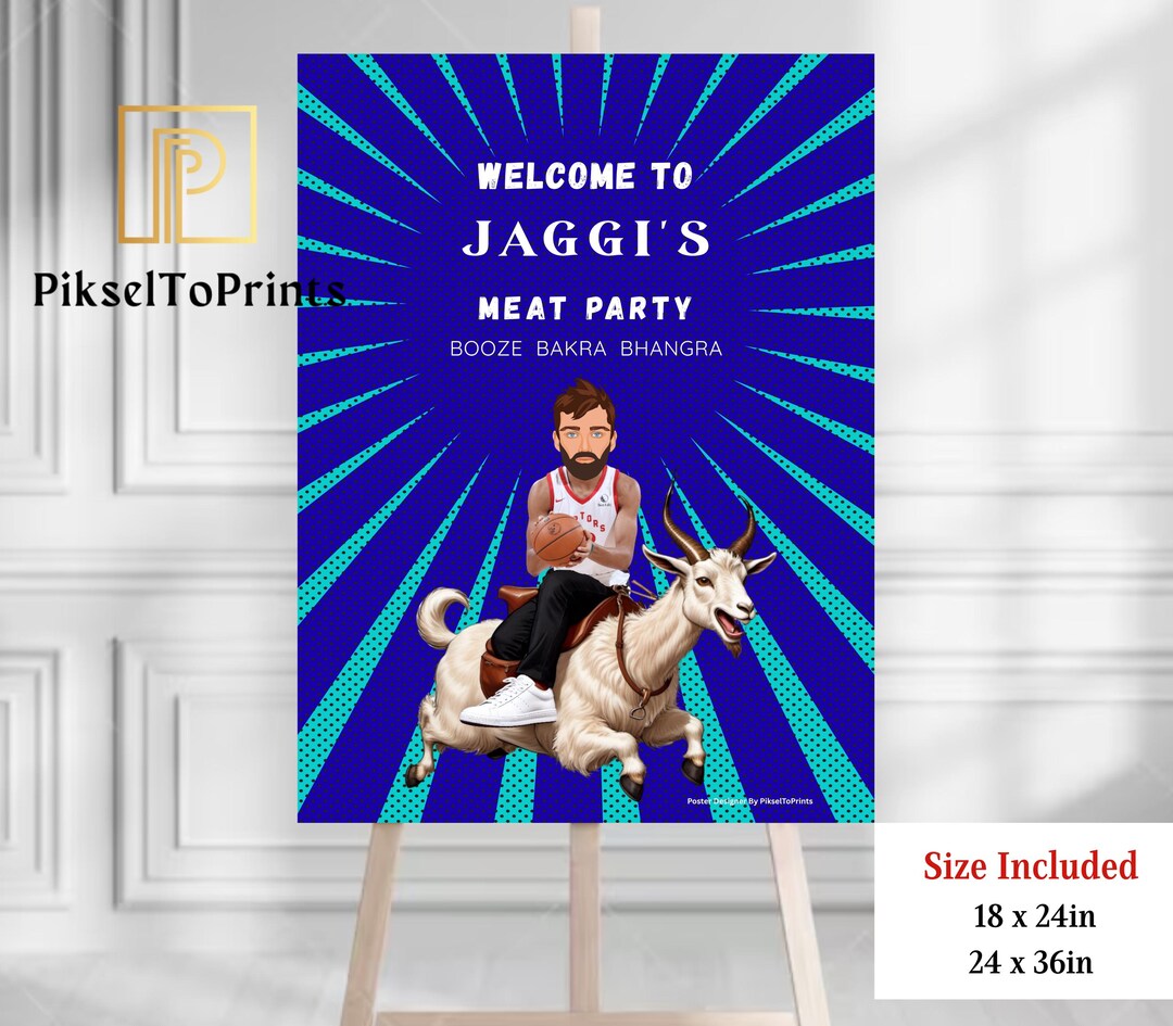 Editable Goat Meat Party Welcome Sign, Raptor Jersey Bakra Party Sign ...
