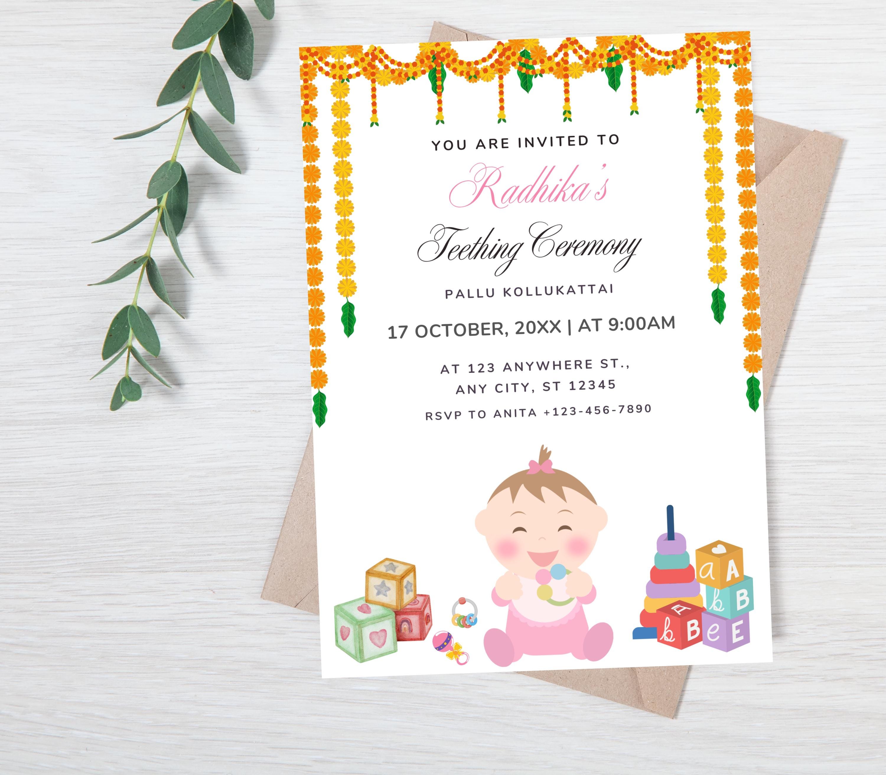 Editable Teething Ceremony Invitation, Baby First Tooth, Pallu ...