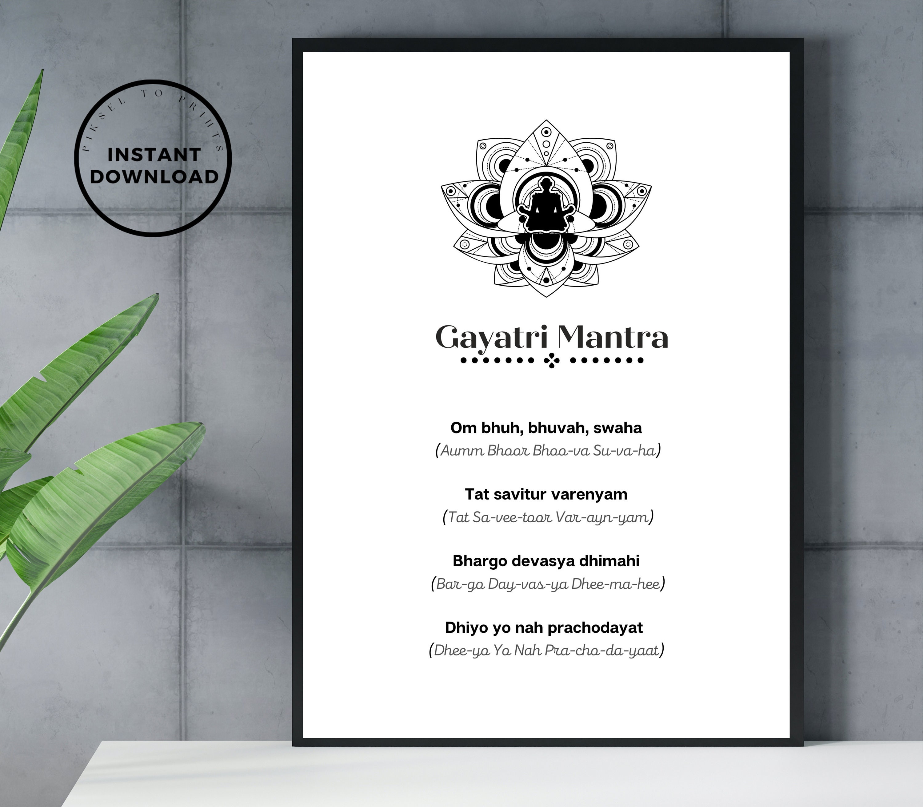 Gayatri Mantra Print in Sanskrit and English, Om Gayatri Mantra Print ...