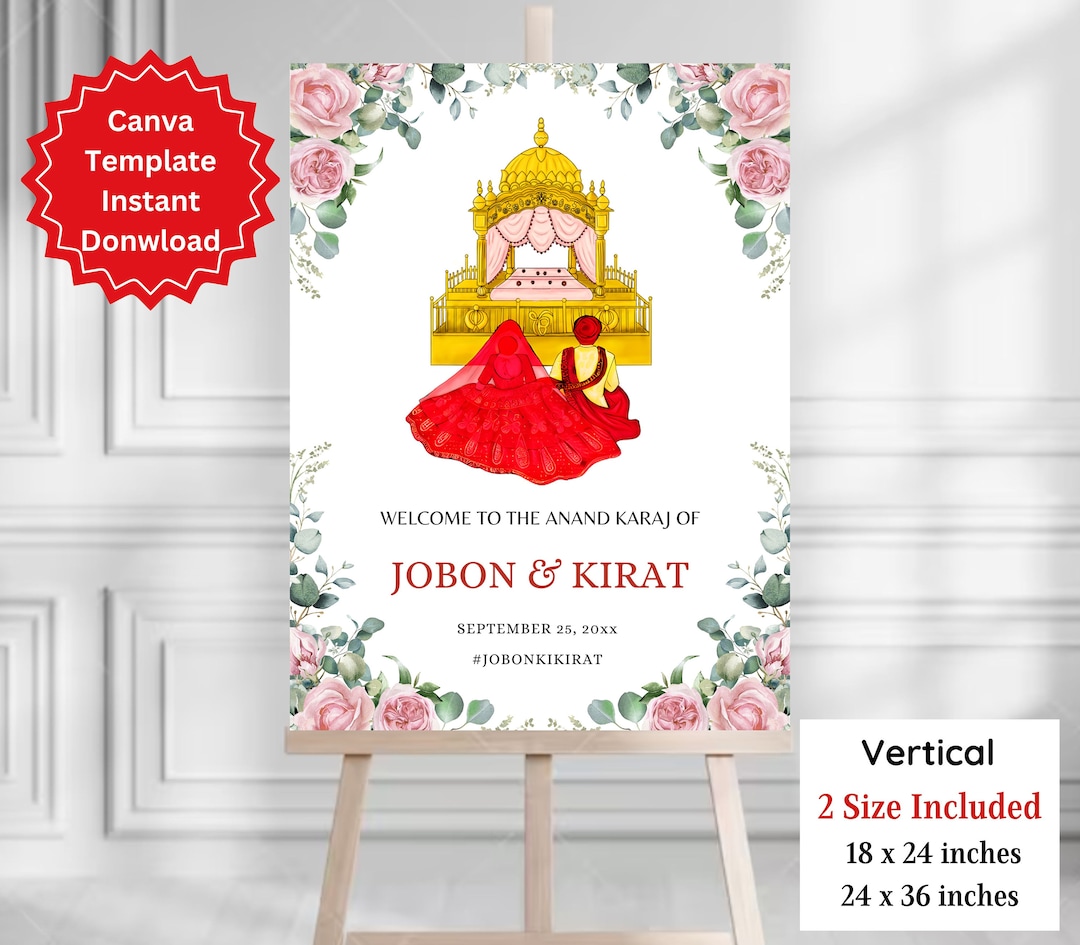 Editable Elegant Anand Karaj Welcome Sign, Anand Karaj Welcome Signage ...