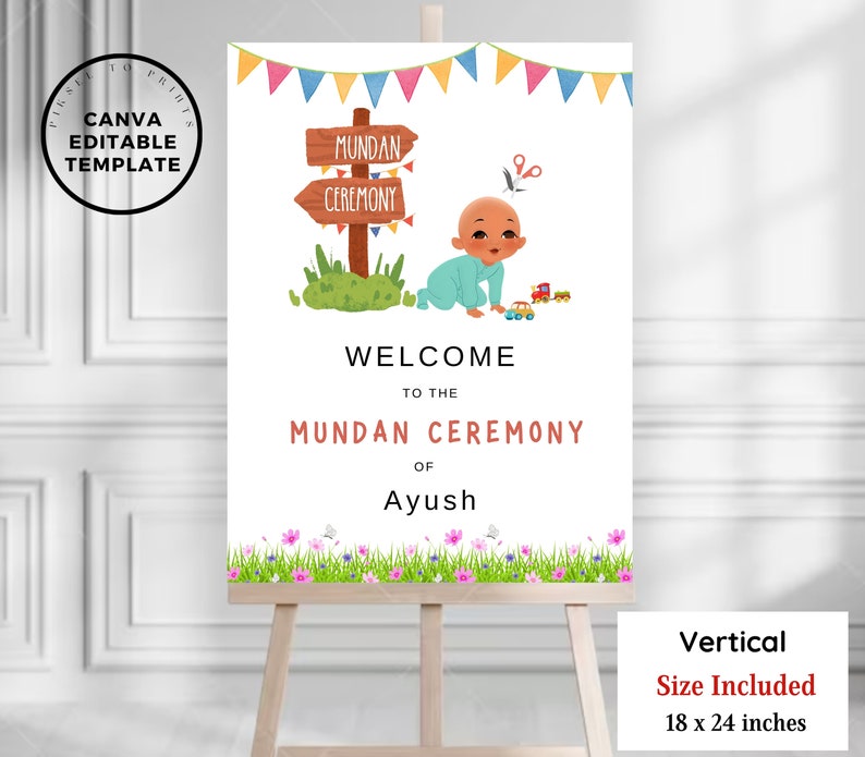Editable Mundan Welcome Sign for Boy and Girl, Mundan Welcome Poster, Mundan Signage, Mundan ...