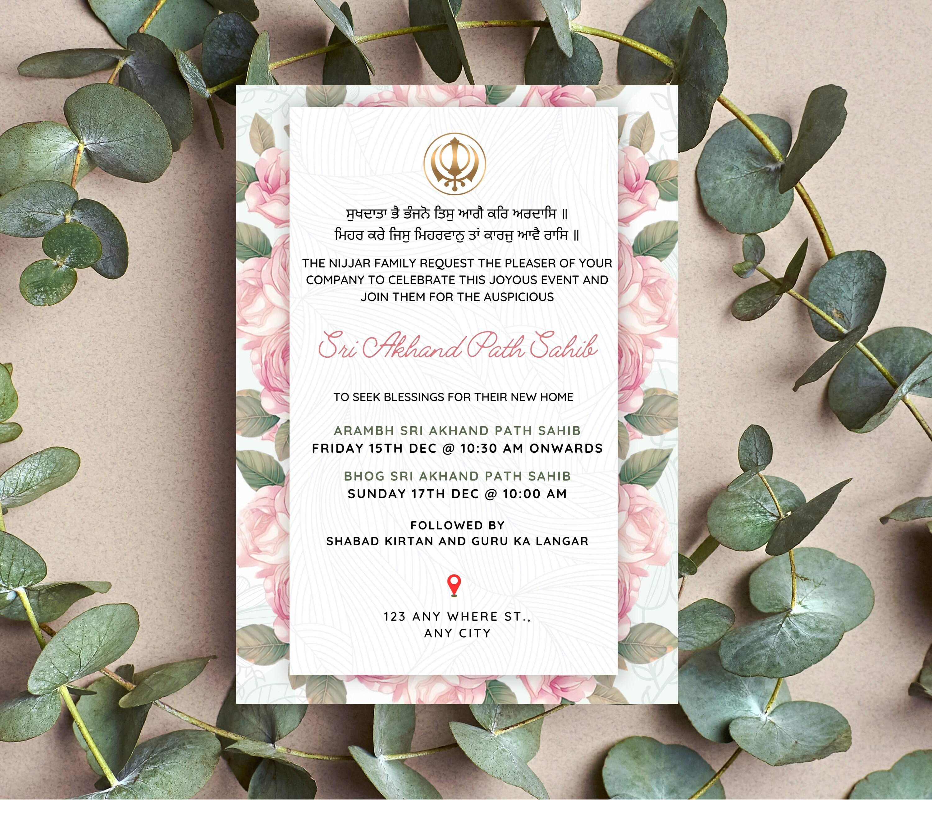 Editable Floral Akhand Path Invitation Card, Sukhmani Sahib Path ...