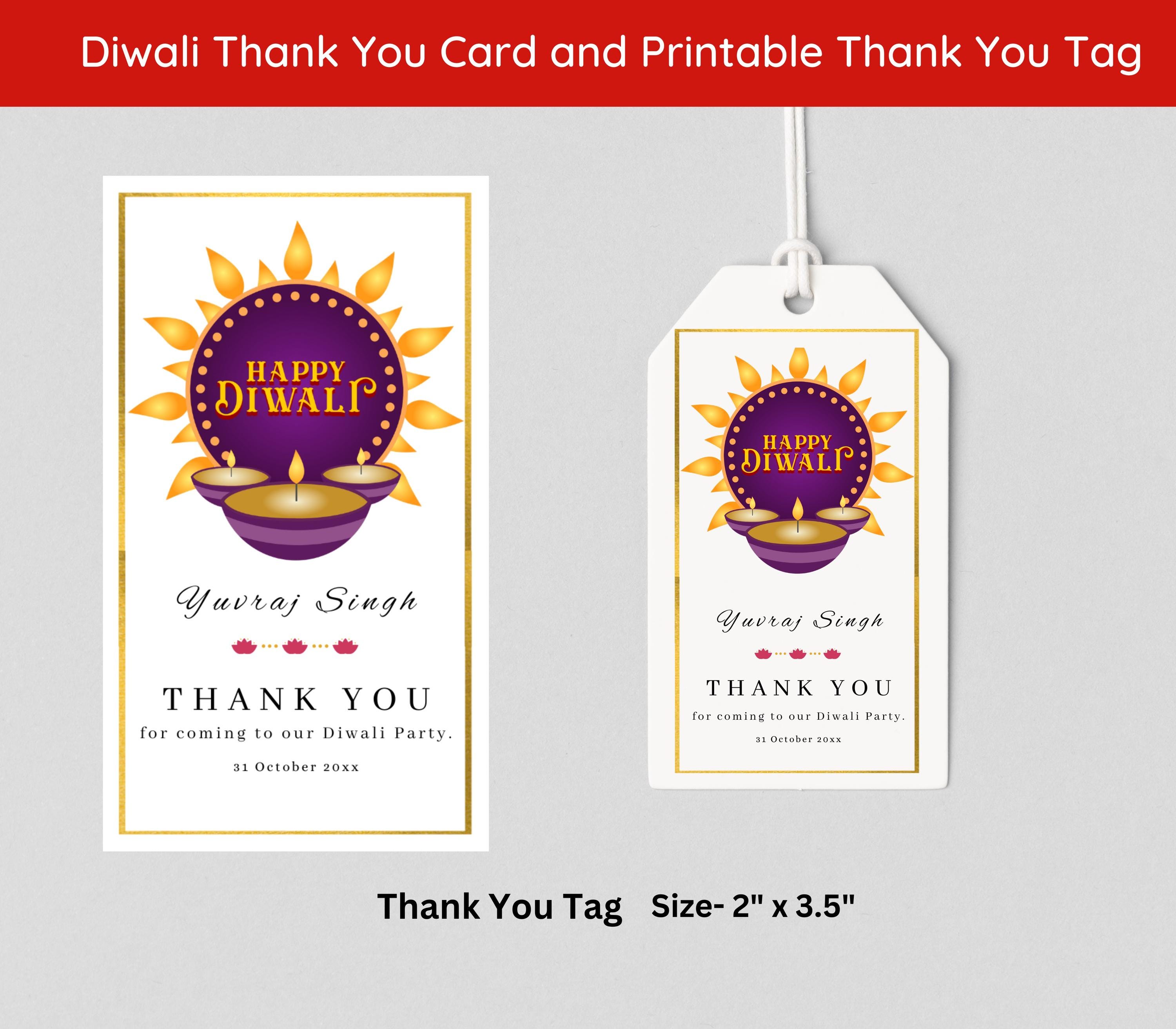 Editable Diwali Thank You Tag Canva Template Printable Gift Tag ...