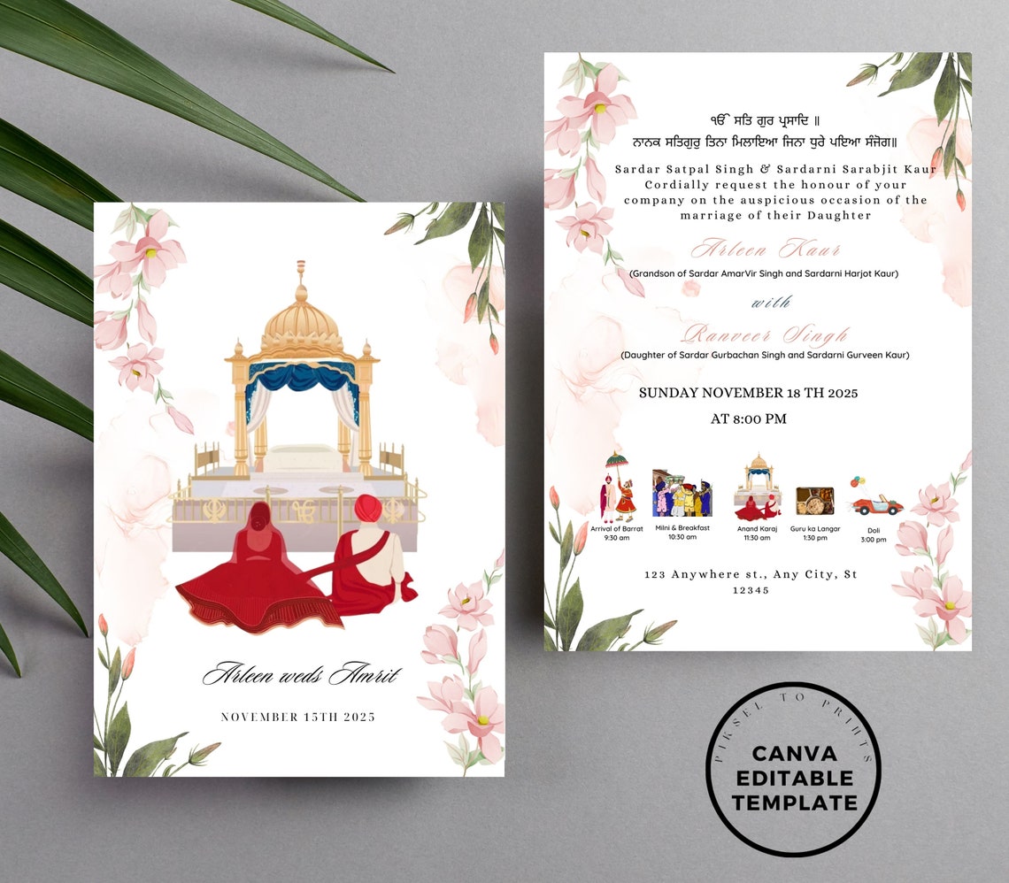 Editable Sikh Wedding Invitation Set, Luxury Sikh Wedding Invitation ...