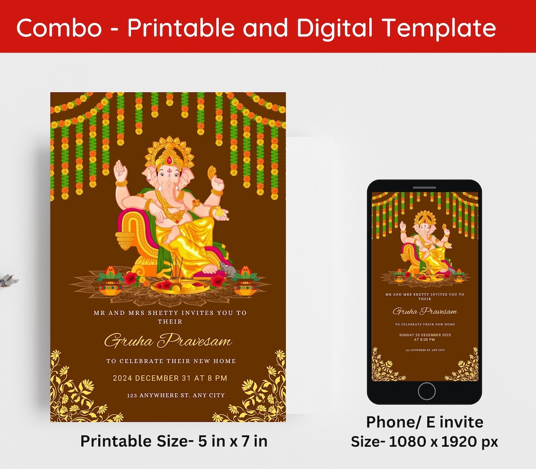 Editable Griha Pravesh Invitation, Puja Digital Invitation, Gruha ...