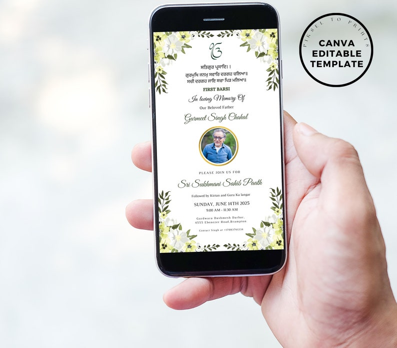 Editable Punjabi Funeral Invite | Sikh Funeral Invitation | First Barsi ...