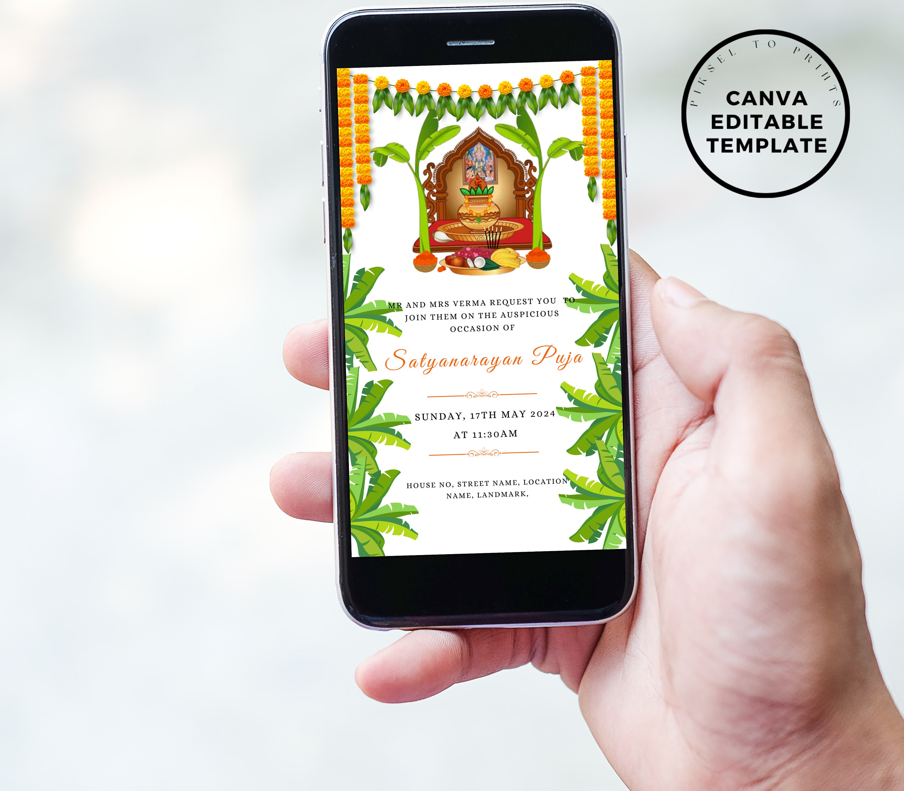 Editable Satyanarayan Pooja Invitation Template: Hindu Housewarming ...