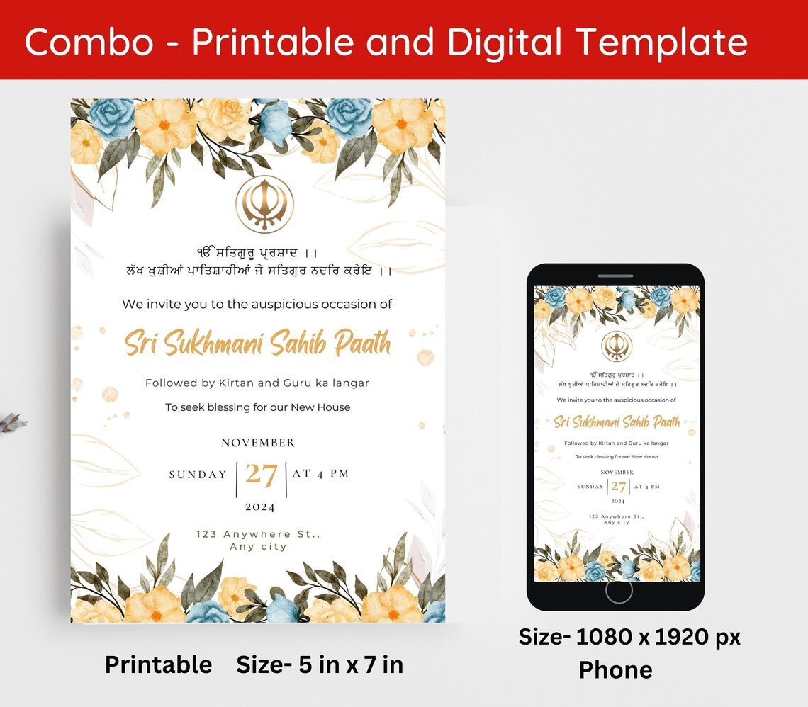 Editable Floral Sukhmani Sahib Path Invitation, Sukhmani Sahib Path ...