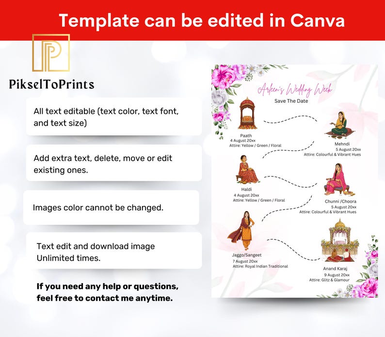 Editable Punjabi Wedding Week Invitation, Sikh Bride Wedding Timeline ...