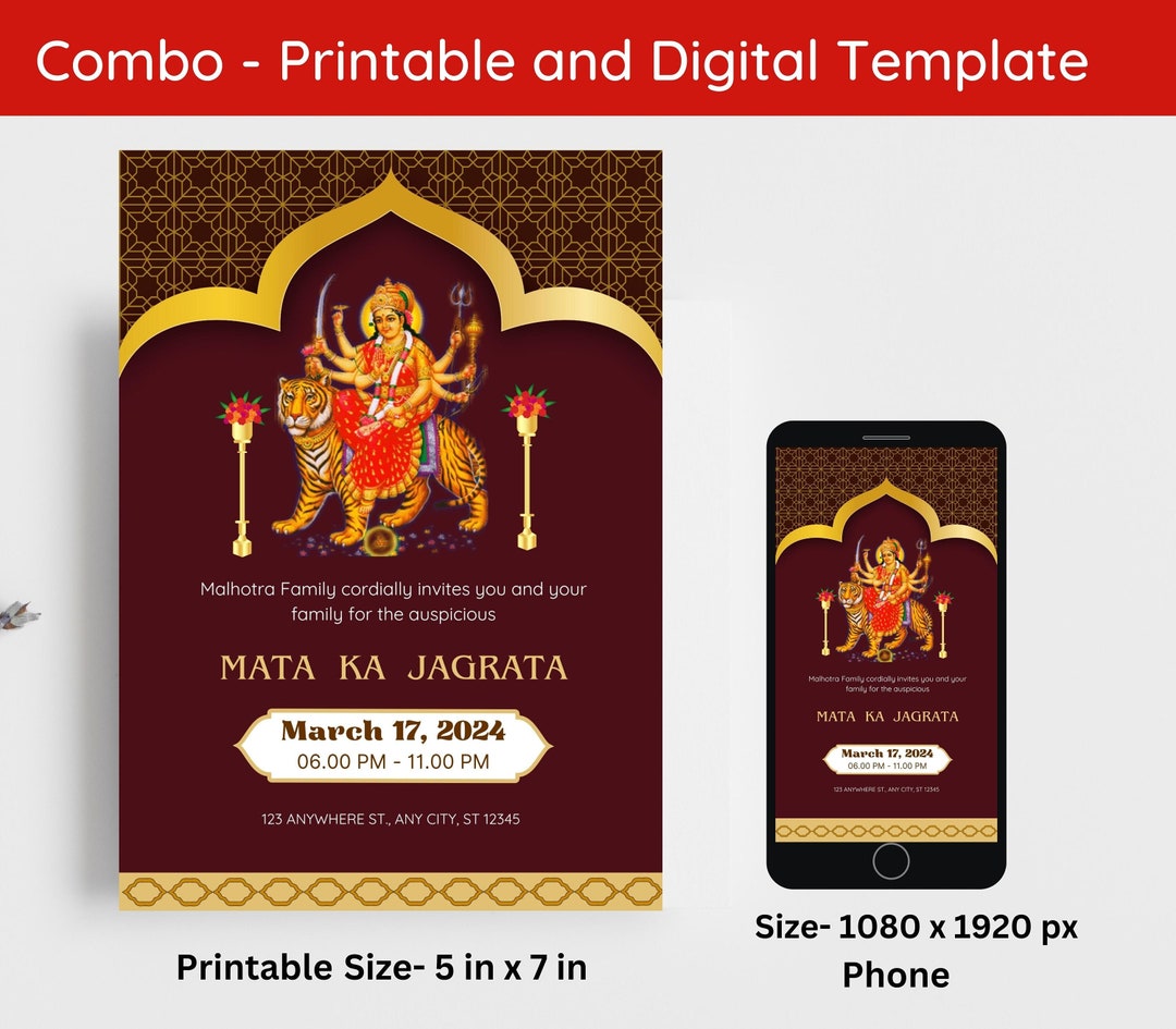Buy Editable Mata Ka Jagrata Invitation: Navratri Puja (digital ...