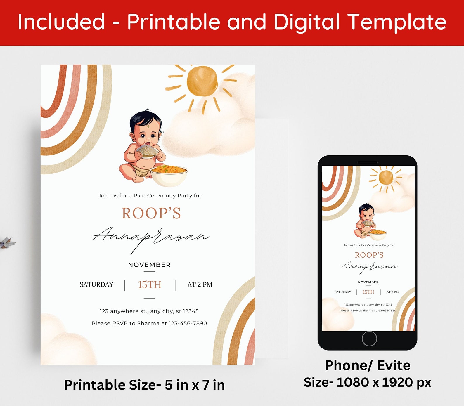 Editable First Rice Ceremony Invite, Annaprashan Invitation Template ...