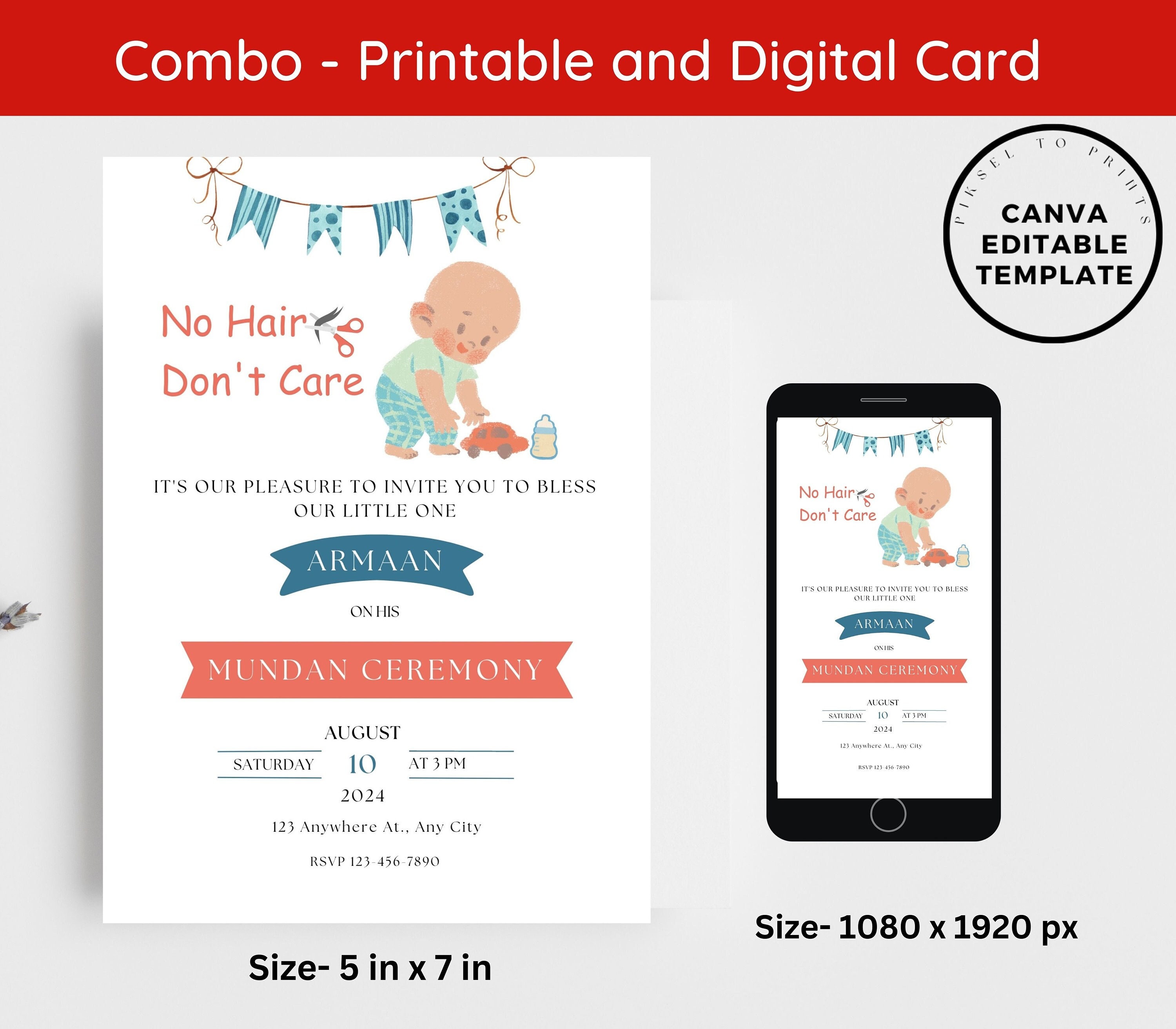 Editable Mundan Ceremony Invitation, Mundan Digital Invitation, Mundan ...