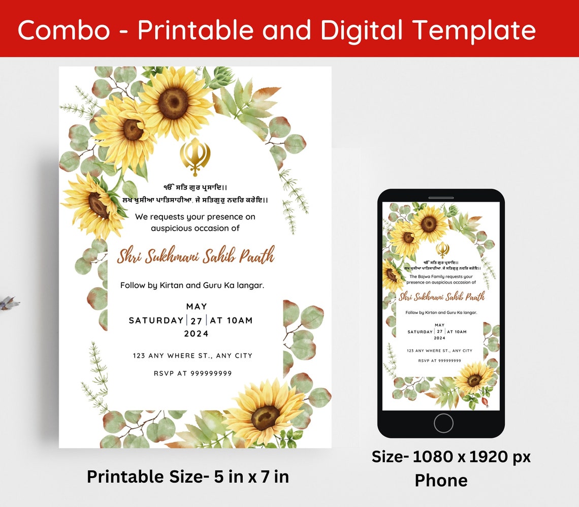 Custom Sukhmani Sahib Path Invitation Birthday, Sehaj Path Invite ...