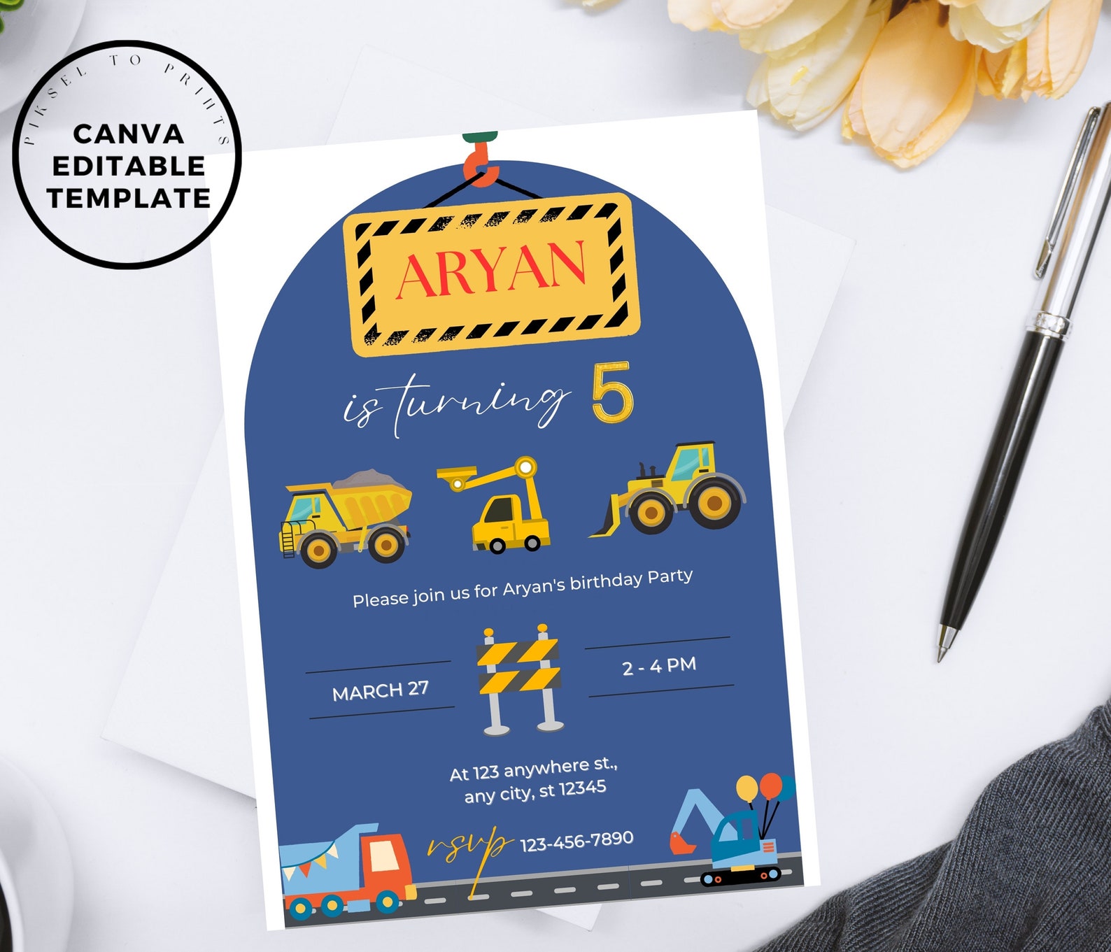 Construction Birthday Invitation, Construction Invitation Digital ...