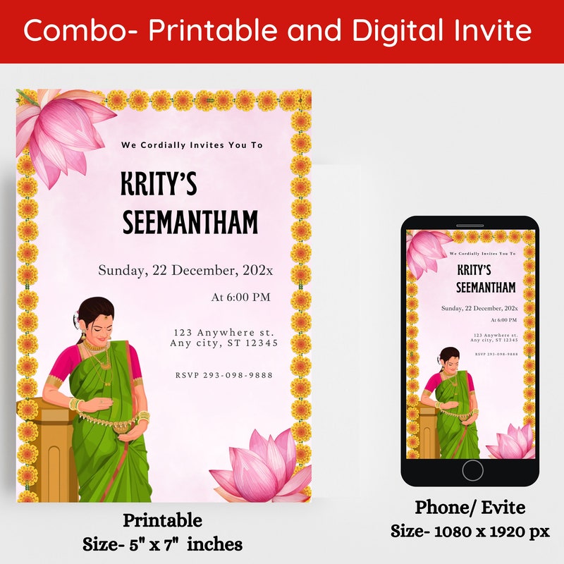 Seemantham Invitation - Etsy
