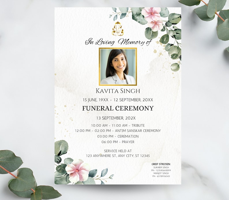 Editable Hindu Funeral Invitation: Indian Death Announcement Card ...