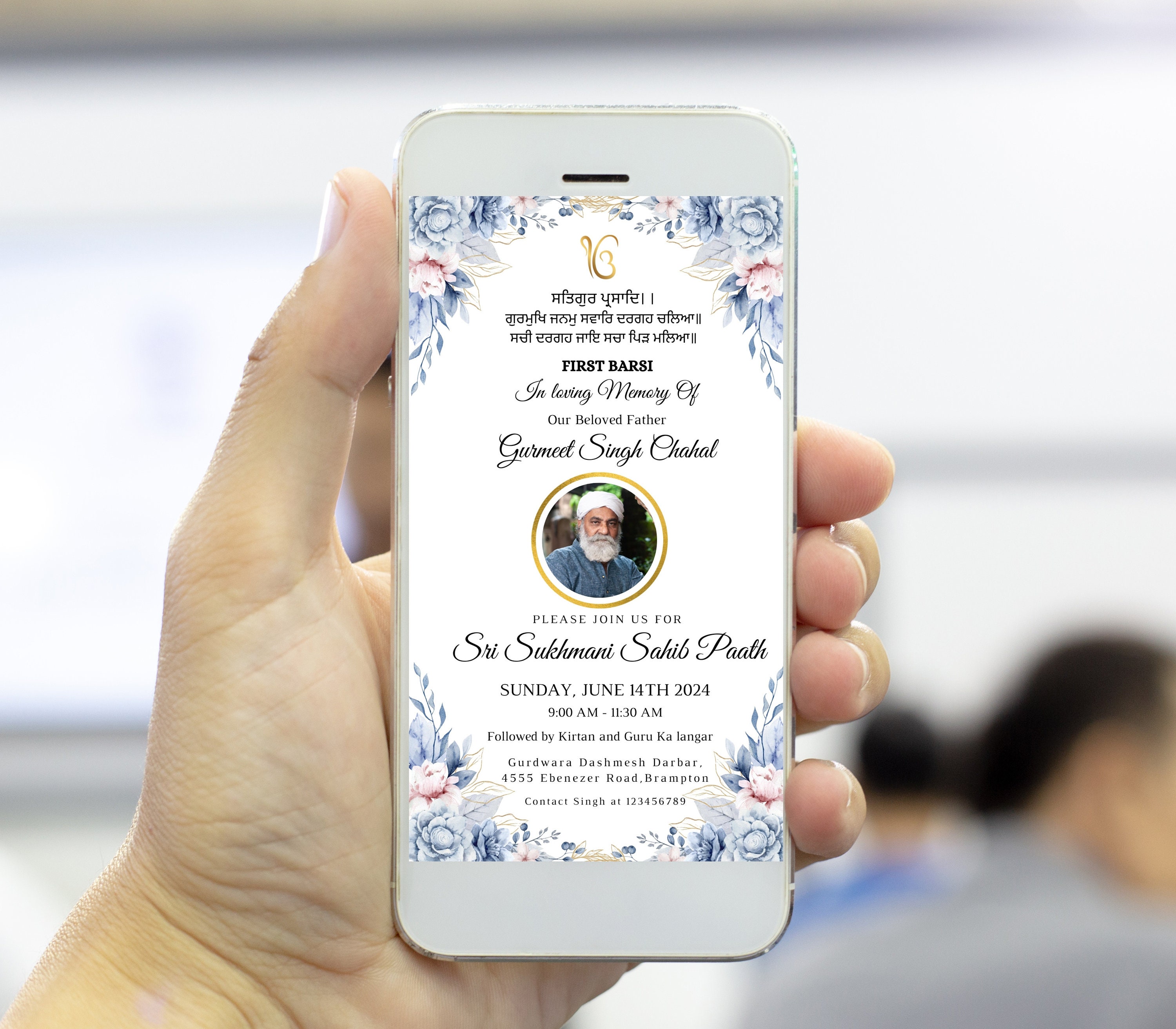 Editable Punjabi First Barsi Invitation: Sikh Funeral Card Template ...