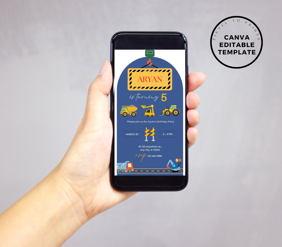 Construction Birthday Invitation, Construction Invitation Digital ...