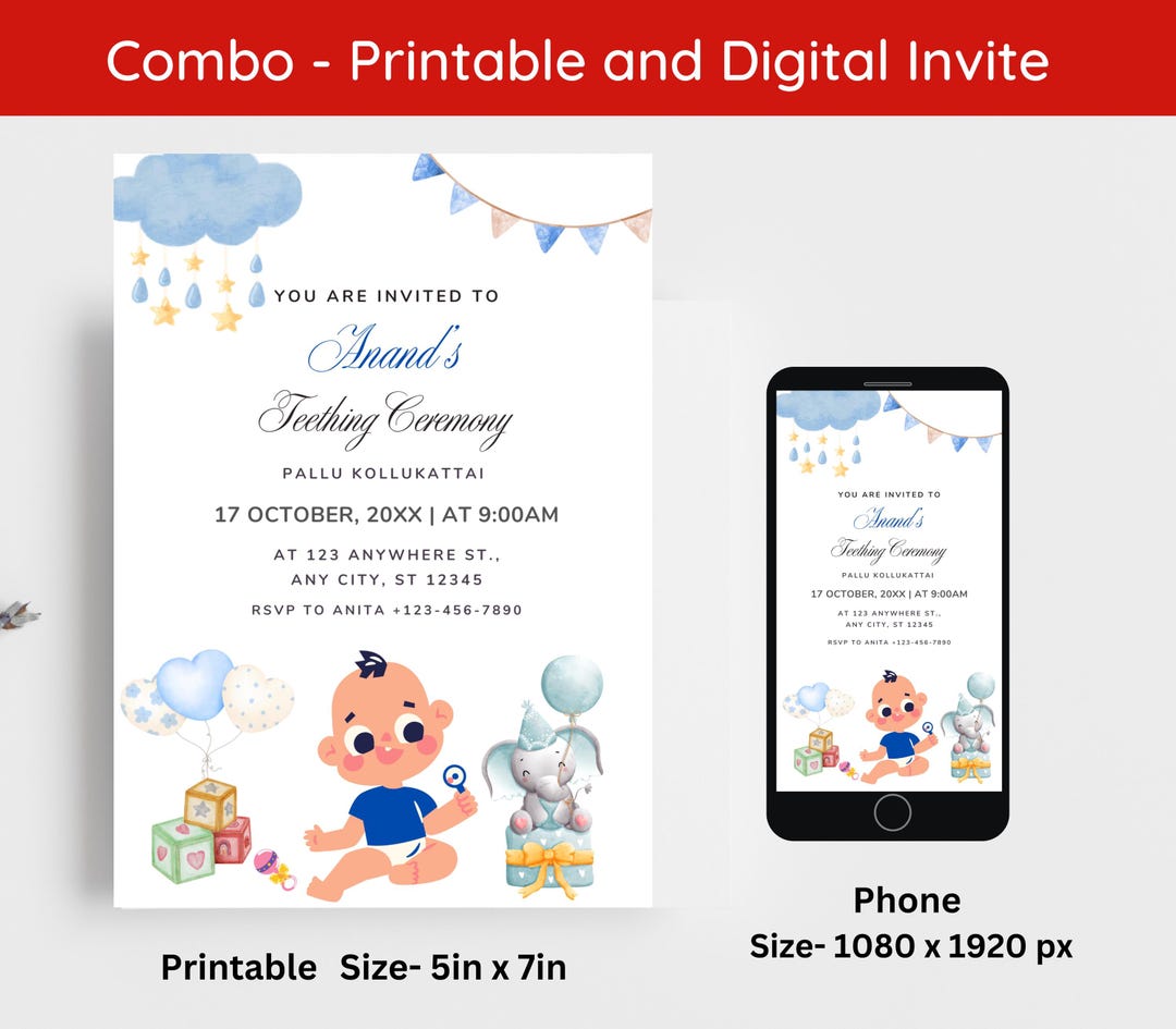 Editable Teething Ceremony Invitation, Baby Boy First Tooth, Pallu ...