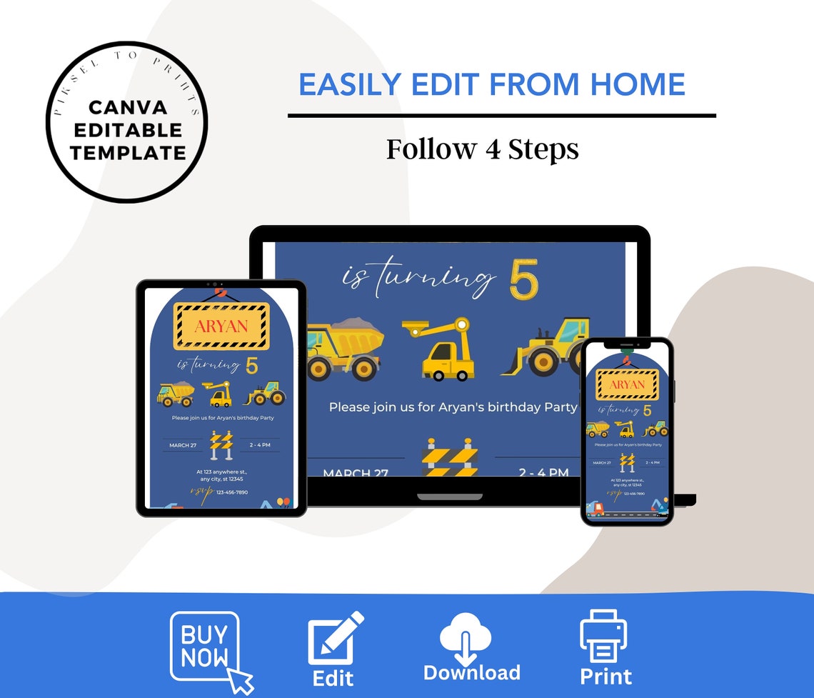 Construction Birthday Invitation, Construction Invitation Digital ...