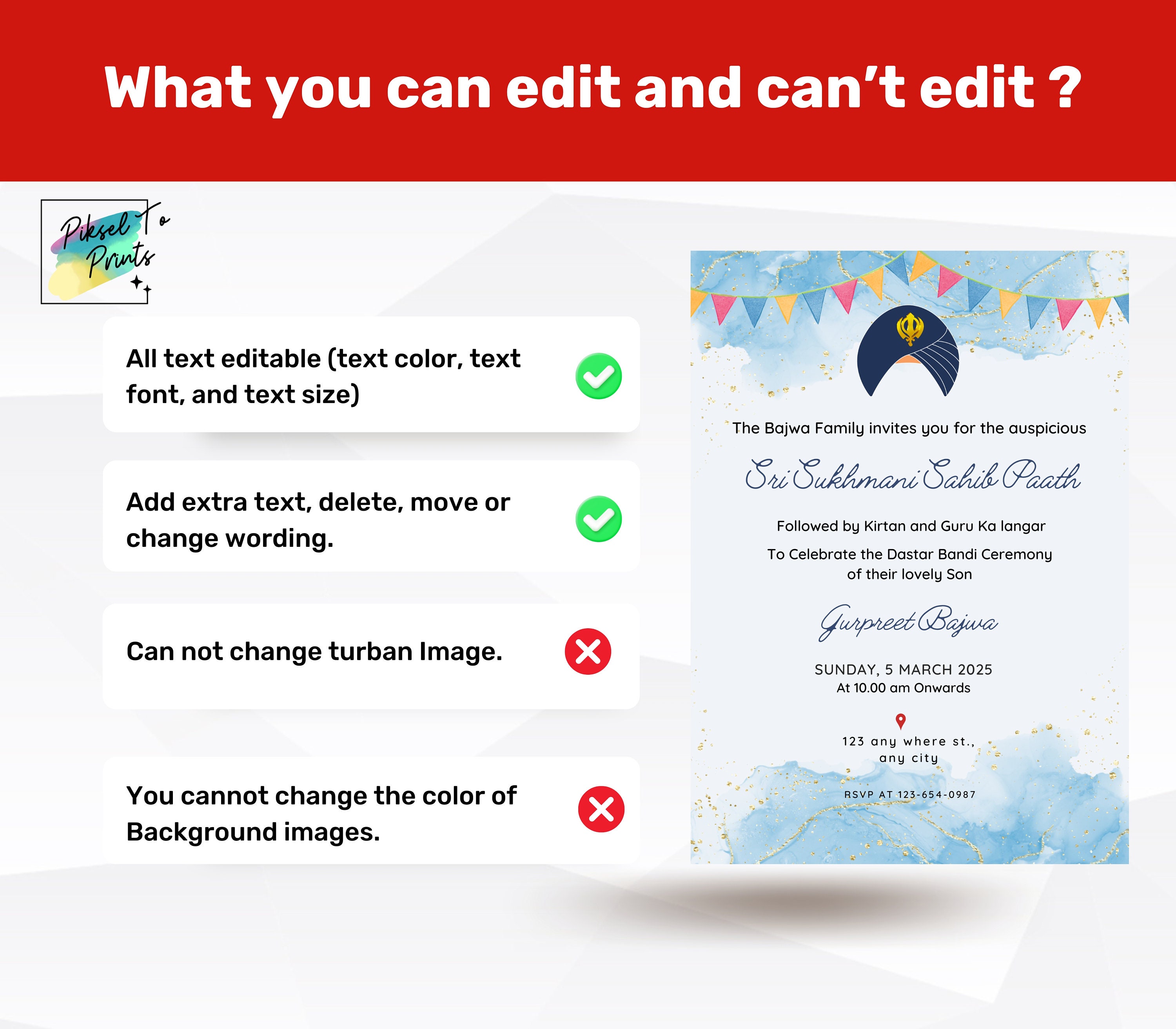 Editable Dastar Bandi Ceremony Invitation, Sikh Turban Tying Invitation ...