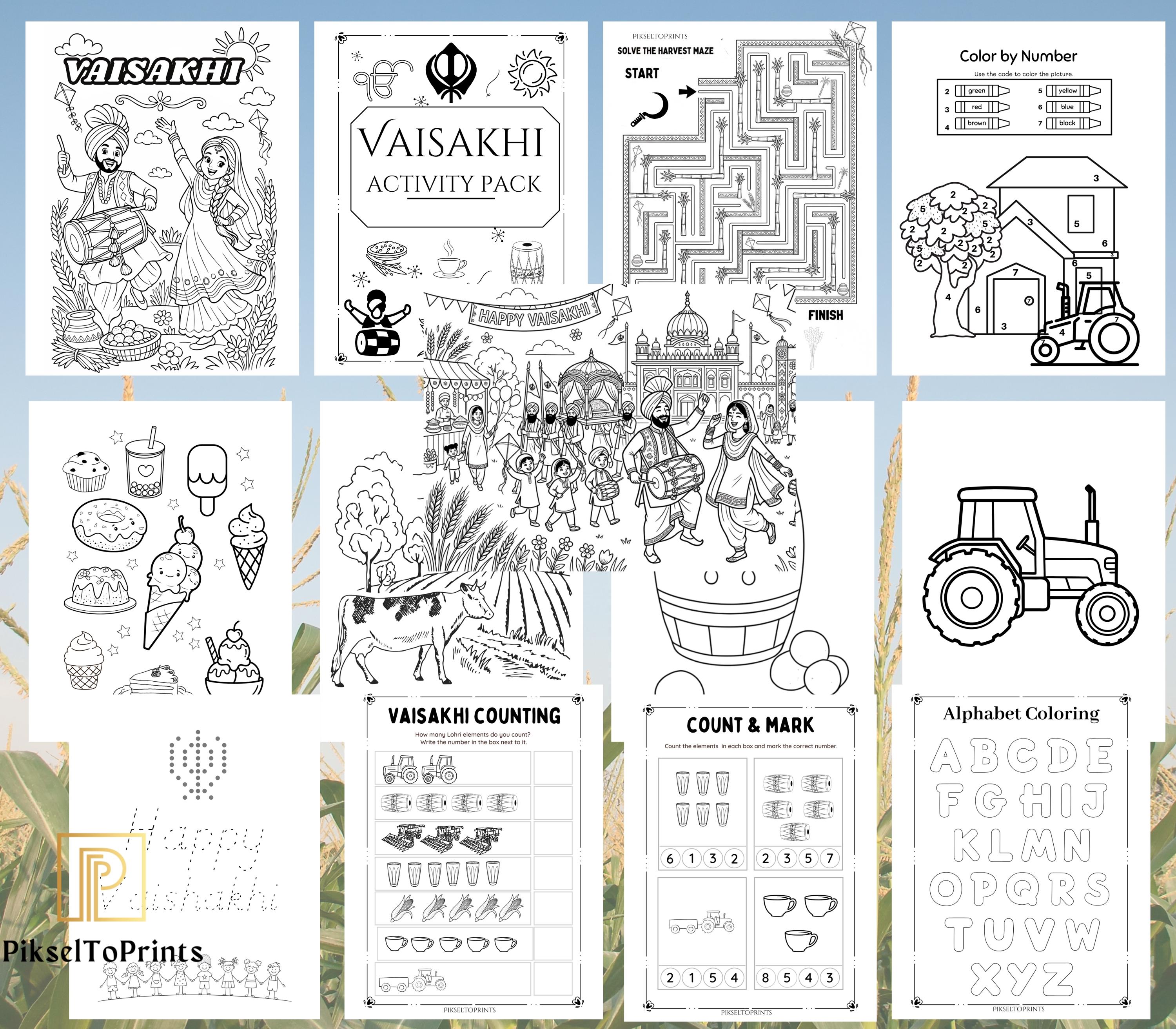 Vaisakhi Coloring Pages, Punjabi Kids Worksheet Activity PNG PDF ...