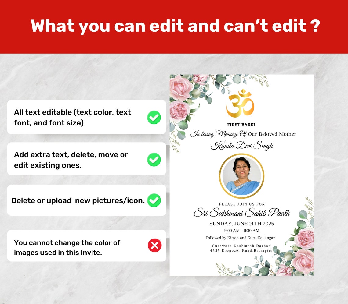 Editable Hindu Barsi Invitation Template: Floral Indian Funeral ...