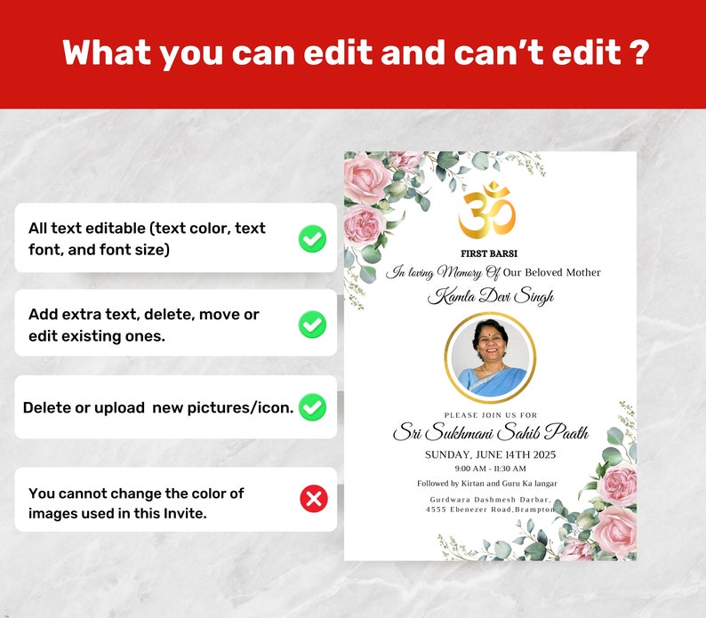 Editable Hindu Barsi Invitation Template: Floral Indian Funeral ...