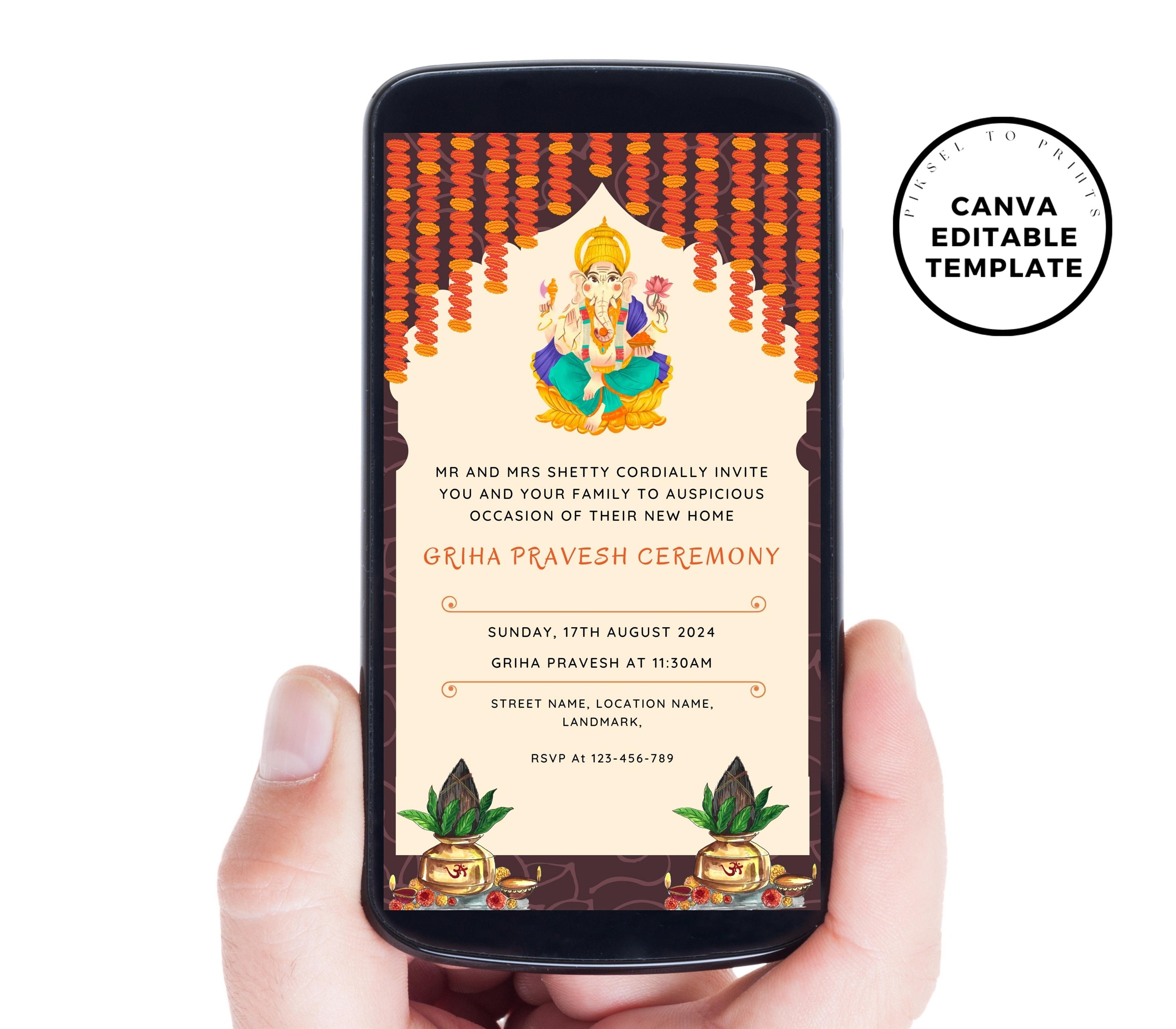 Editable Griha Pravesh Invitation: Indian Housewarming Invite (digital ...